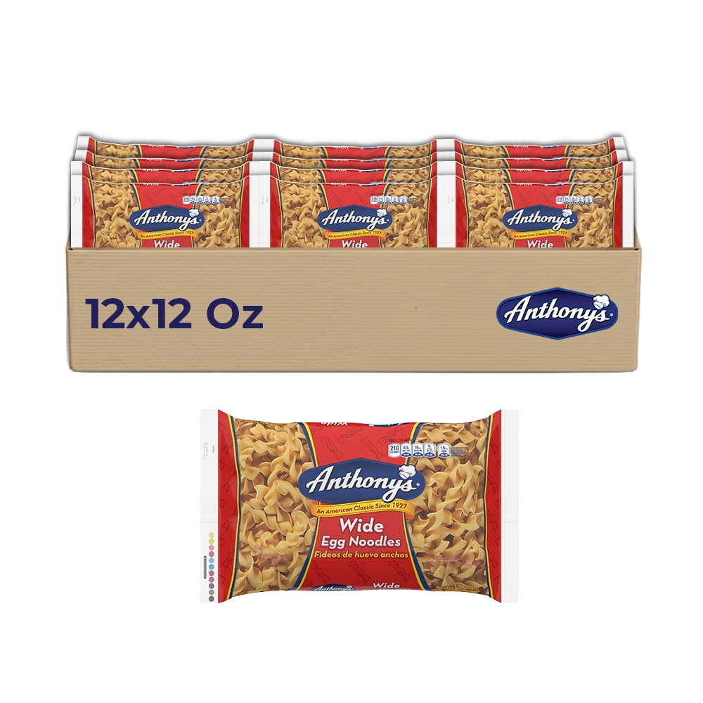 Anthony’s Wide Egg Noodles, Enriched Egg Pasta, 12-Pack (12 oz Each ...