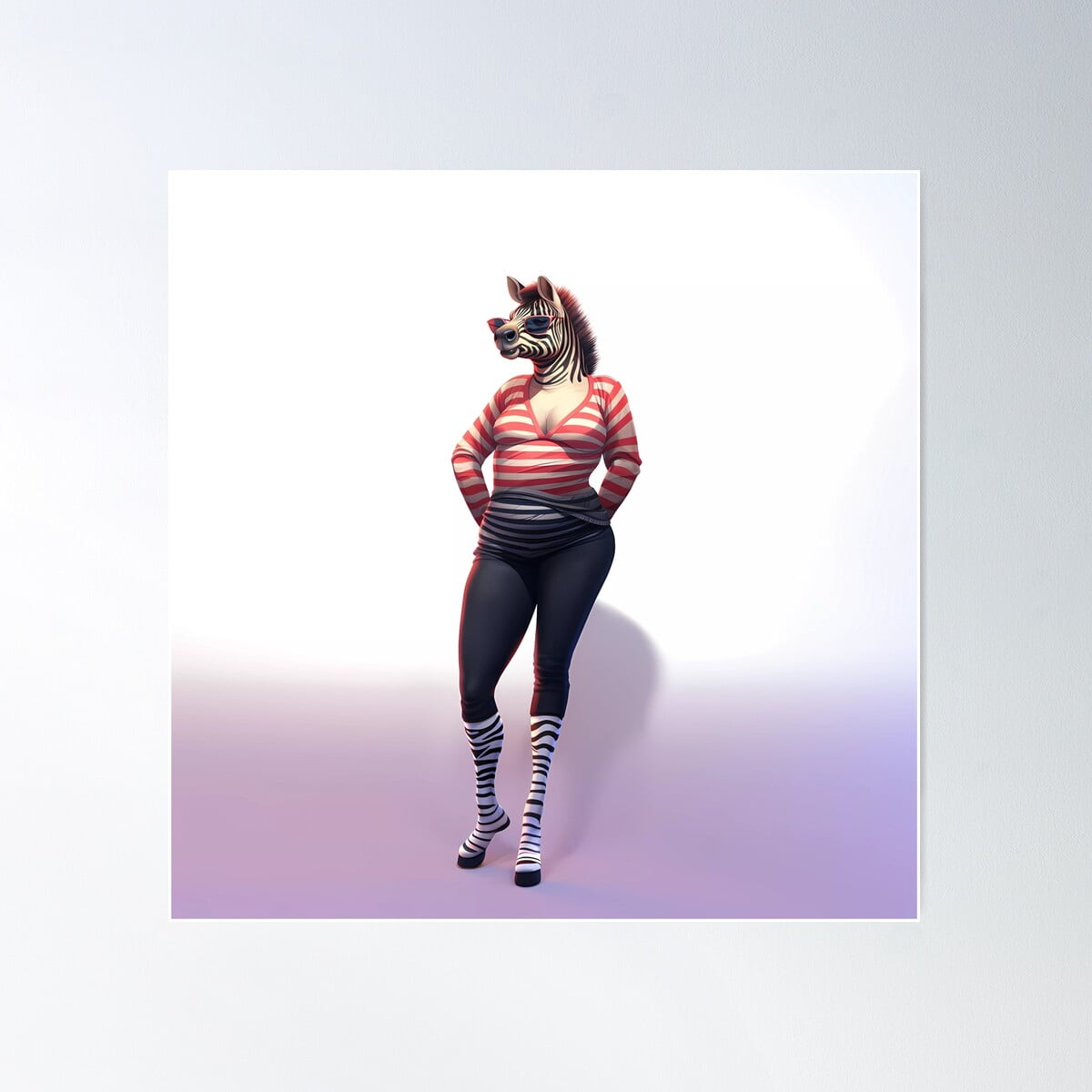 Anthropomorphic Female Zebra Poster Wall Art, Modern Wall Decor For ...