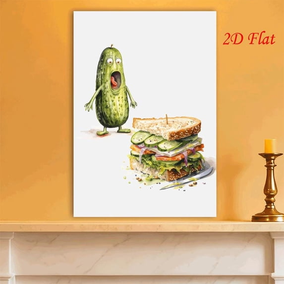 Anthropomorphic Pickle Sandwich Wall Art Print, Funny Vegetable Lover ...