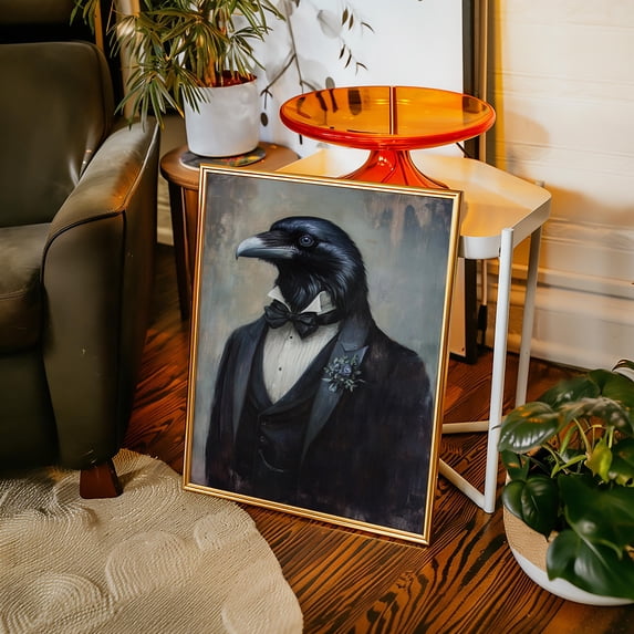 Anthropomorphic Raven In Tuxedo Poster Gothic Bird Portrait Wall Art ...