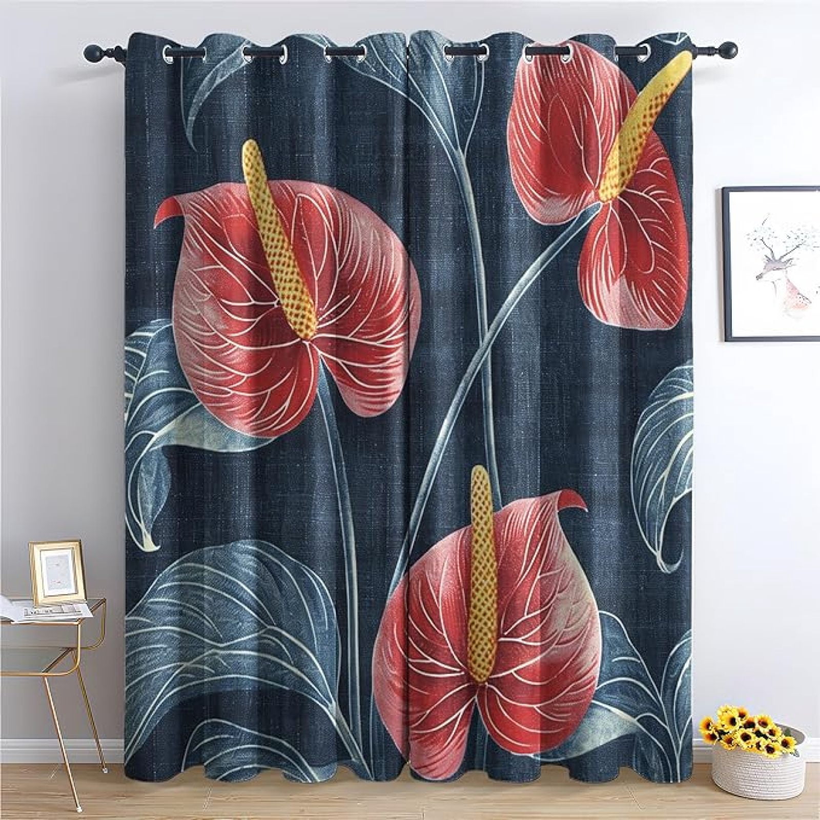 Anthurium Blackout Curtains for Bedroom Decor, Botanical Floral Grommet ...