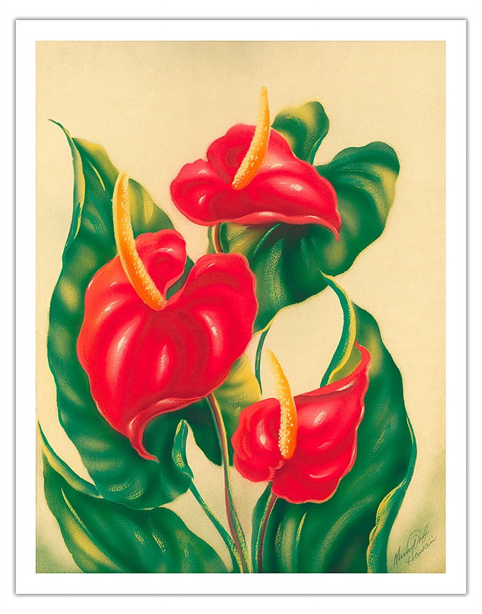 Anthurium II Hawai’i - Vintage Hawaiian Airbrush Art by Ted Mundorff c ...