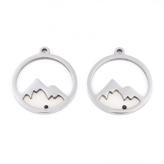 Anti-201 Stainless Steel Pave Epoxy Pendants Ring with Mountain Charm ...