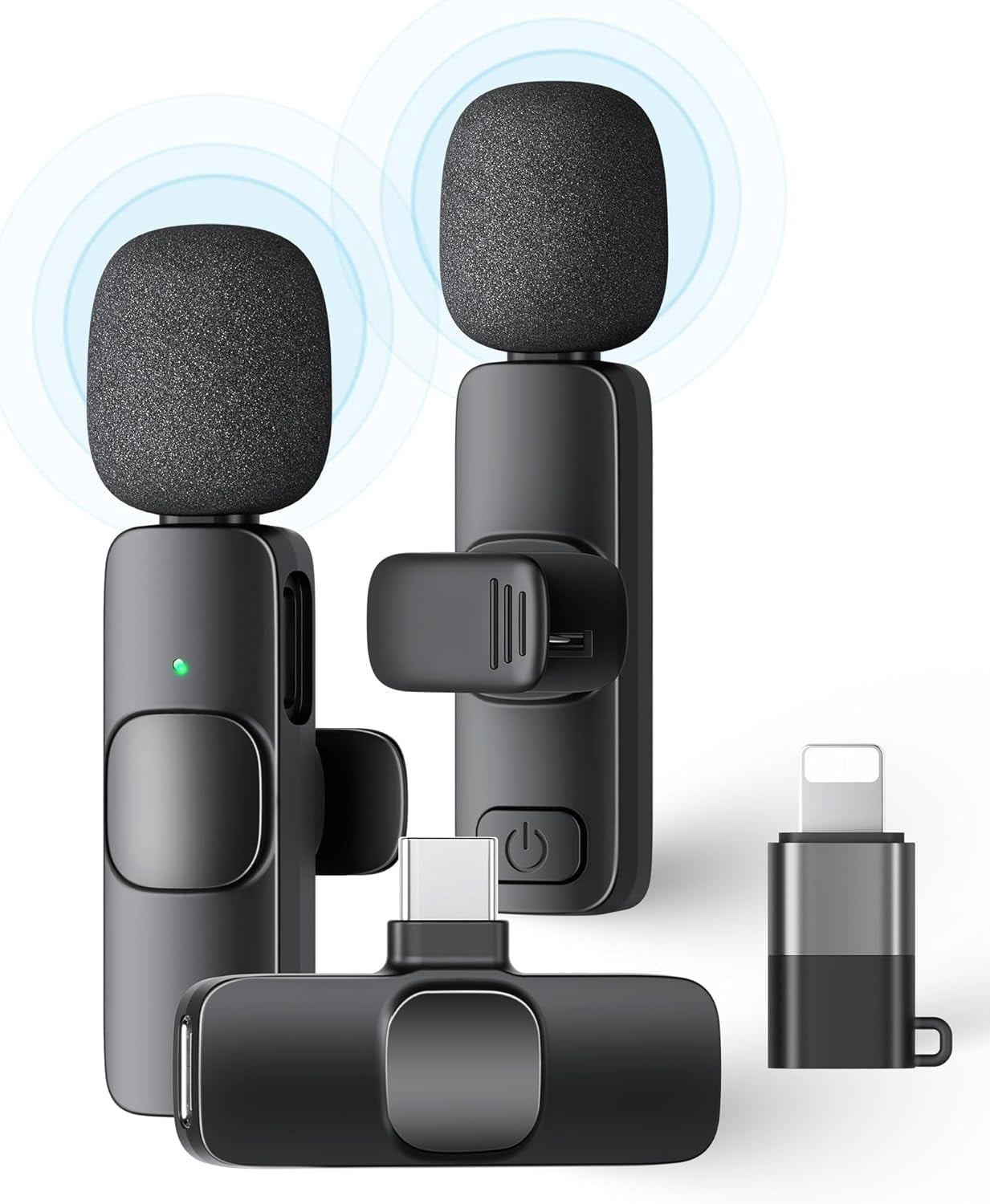 2 Pack Wireless Lavalier Microphone for iPhone iPad and Android Phone ...
