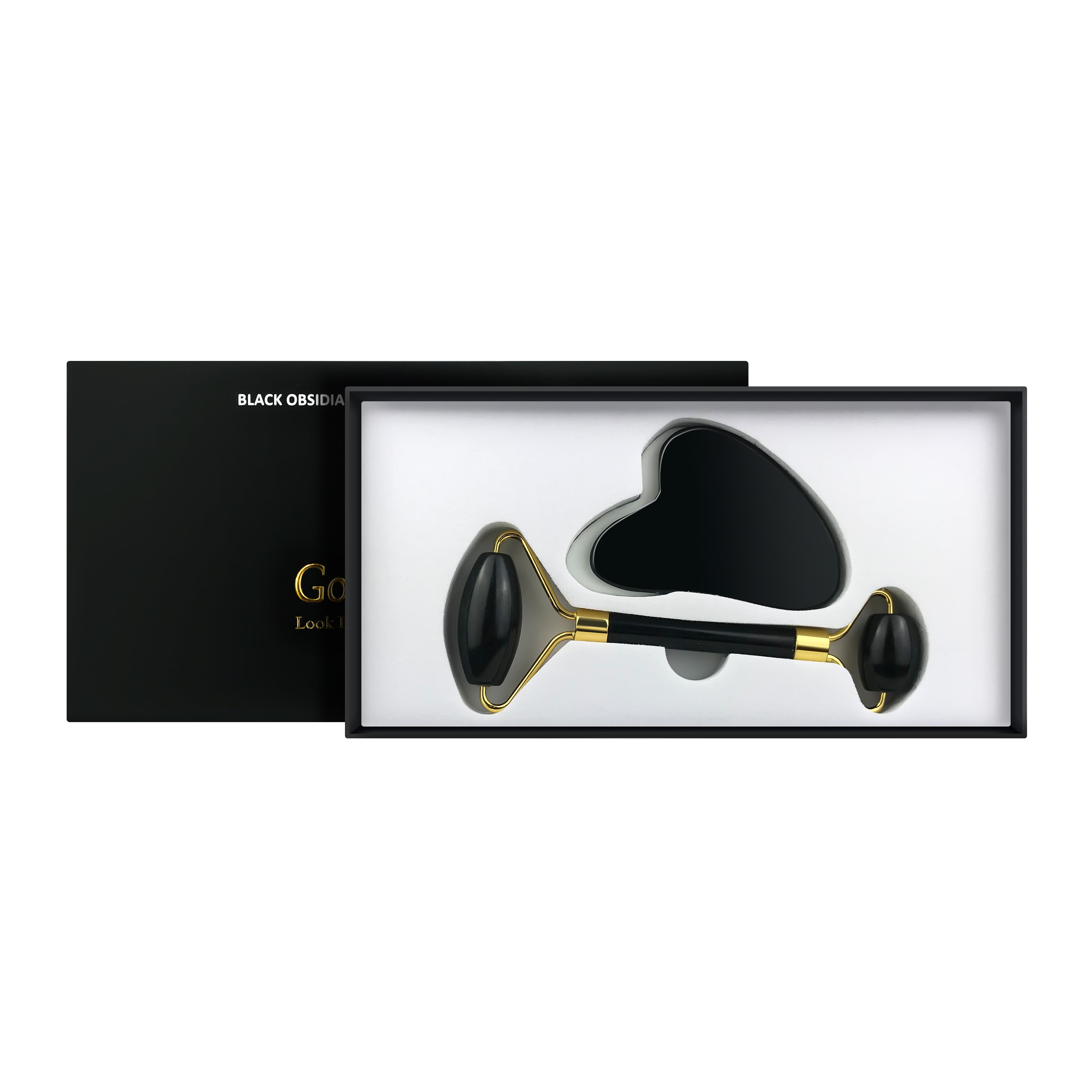 Anti-Aging Jade Black Obsidian Roller and Gua Sha Spa Set - Massager ...