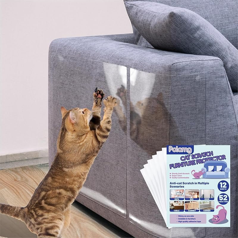 Anti-Cat Scratch Furniture Protector-12-Pack –Single-Sided, Heavy-Duty ...