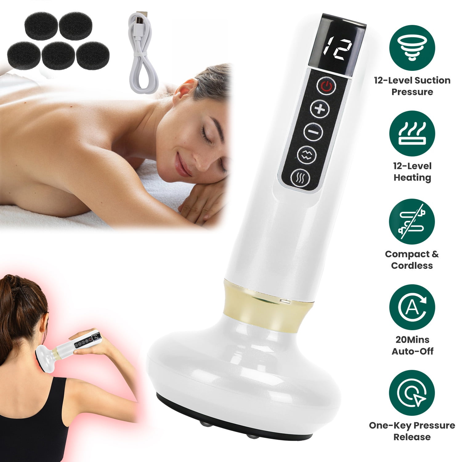 Anti Cellulite Massager with 12-Level Suction & Heating - Steel Rollers ...