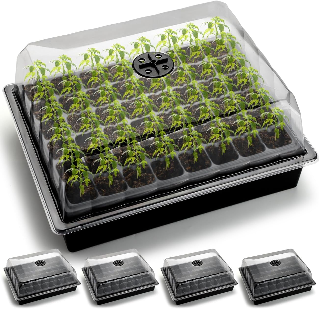 Anti-Drip Seedling Starter Trays with 4" Humidity Dome, 5 Sets Seed ...