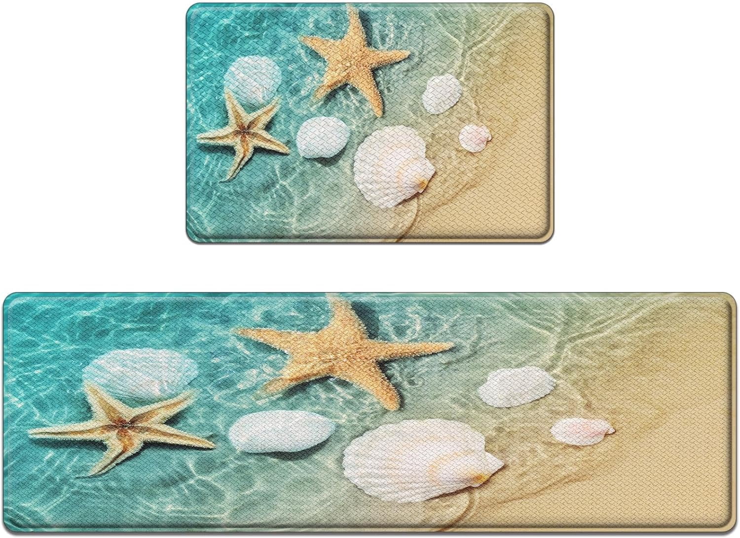 Anti-Fatigue Beach Kitchen Rug Set of 2 Cushioned Seashell Kitchen Mats ...