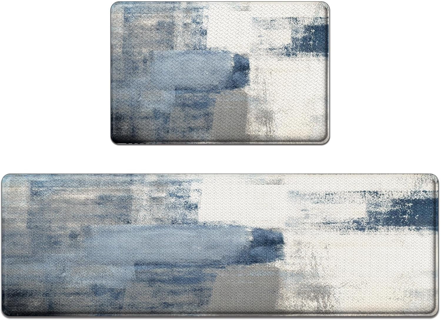 Anti-Fatigue Blue Grey Kitchen Rug Set of 2 Cushioned Abstract Rugs for ...