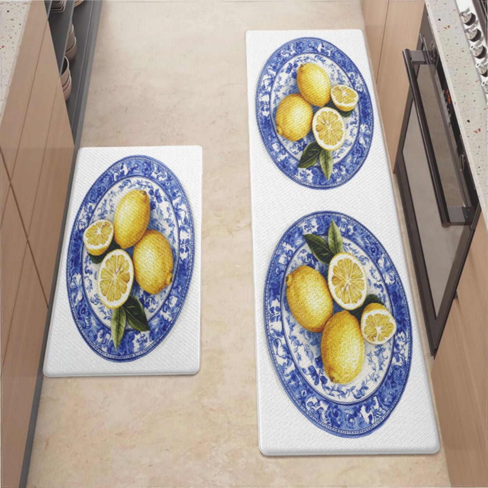 Anti Fatigue Cushioned Kitchen Mats For Floor, Waterproof Non Slip Comfort Mat, Blue And White ...