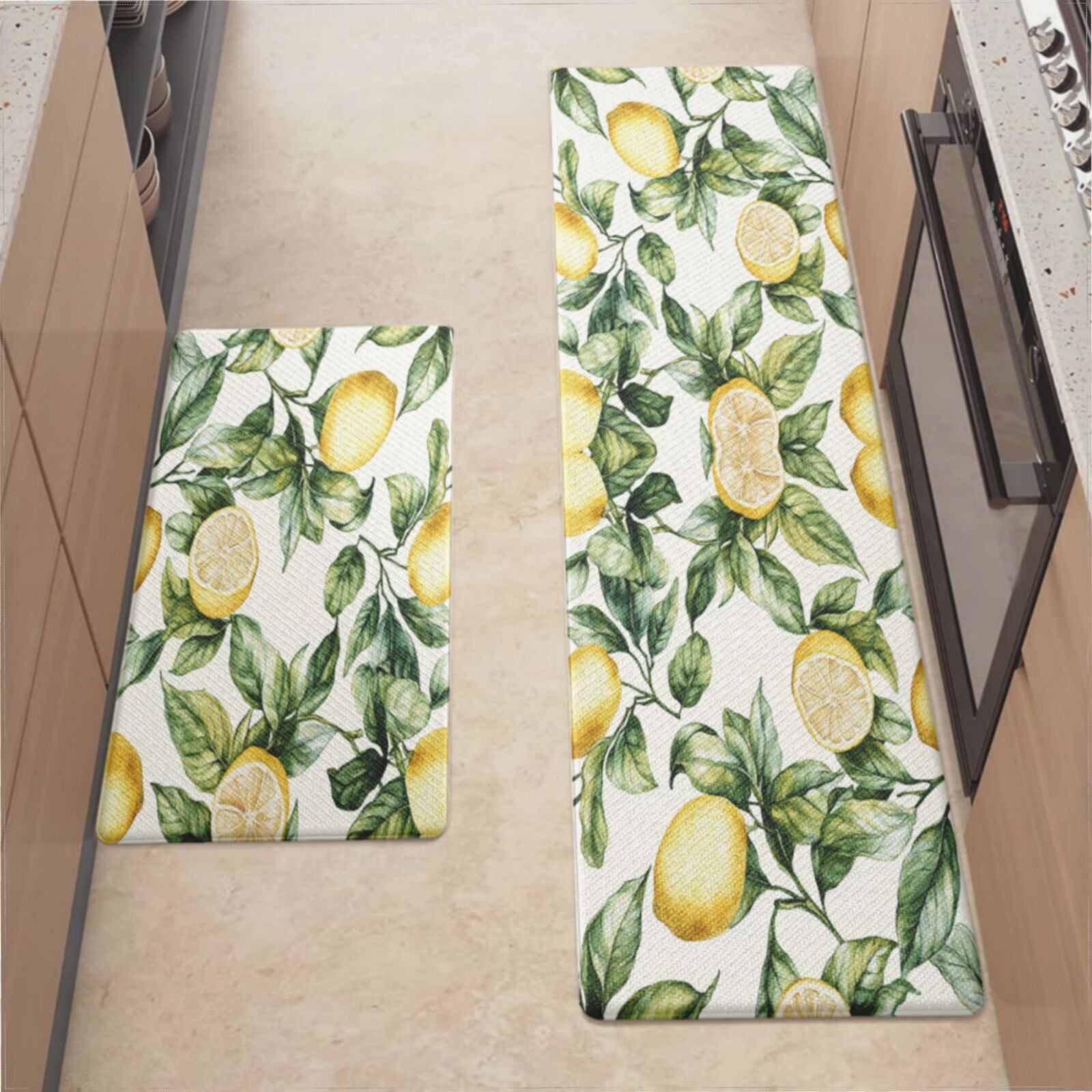 Anti Fatigue Cushioned Kitchen Mats For Floor, Waterproof Non Slip Comfort Mat, Lemon And Leaves ...