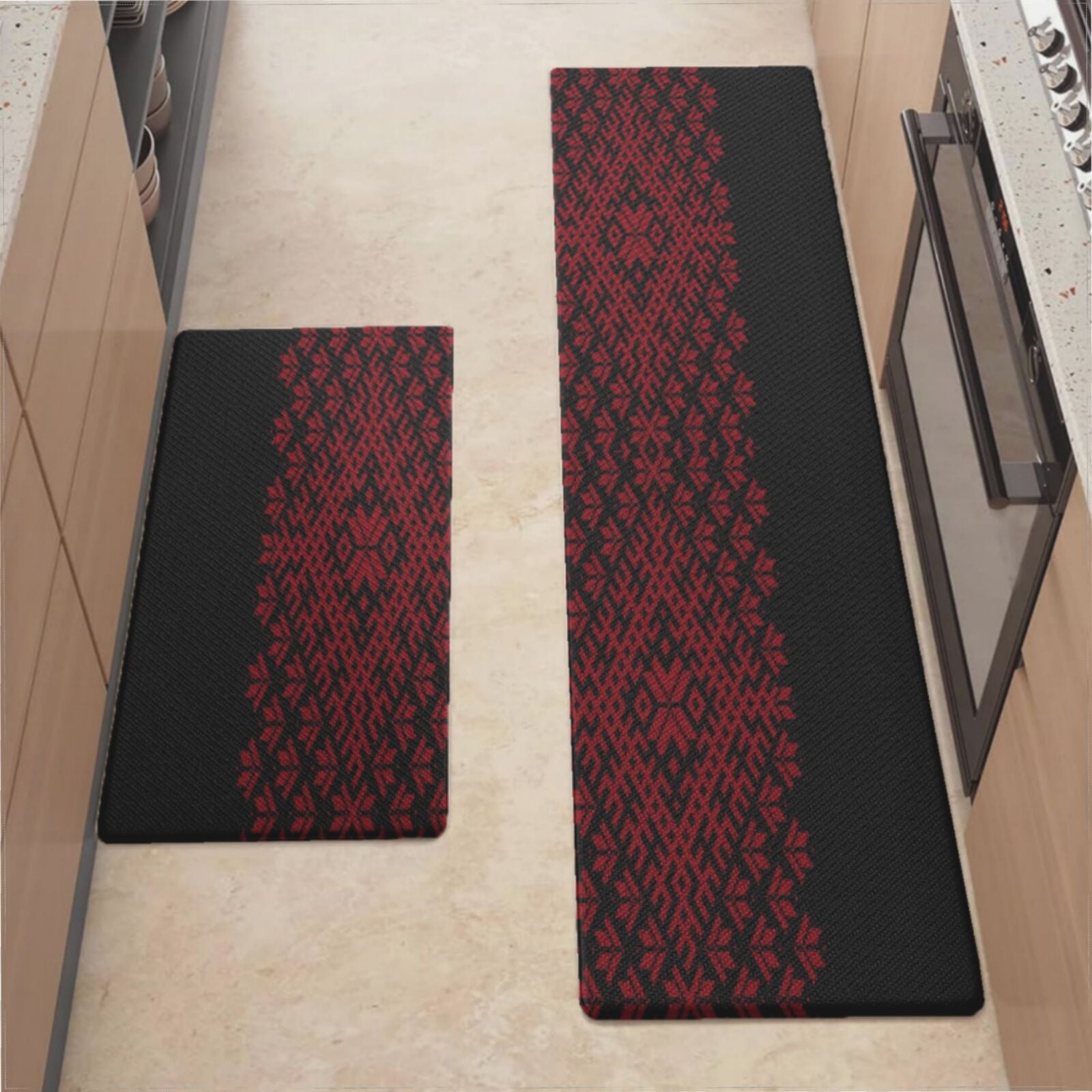 Anti Fatigue Cushioned Kitchen Mats For Floor, Waterproof Non Slip Comfort Mat, Red Latvian ...