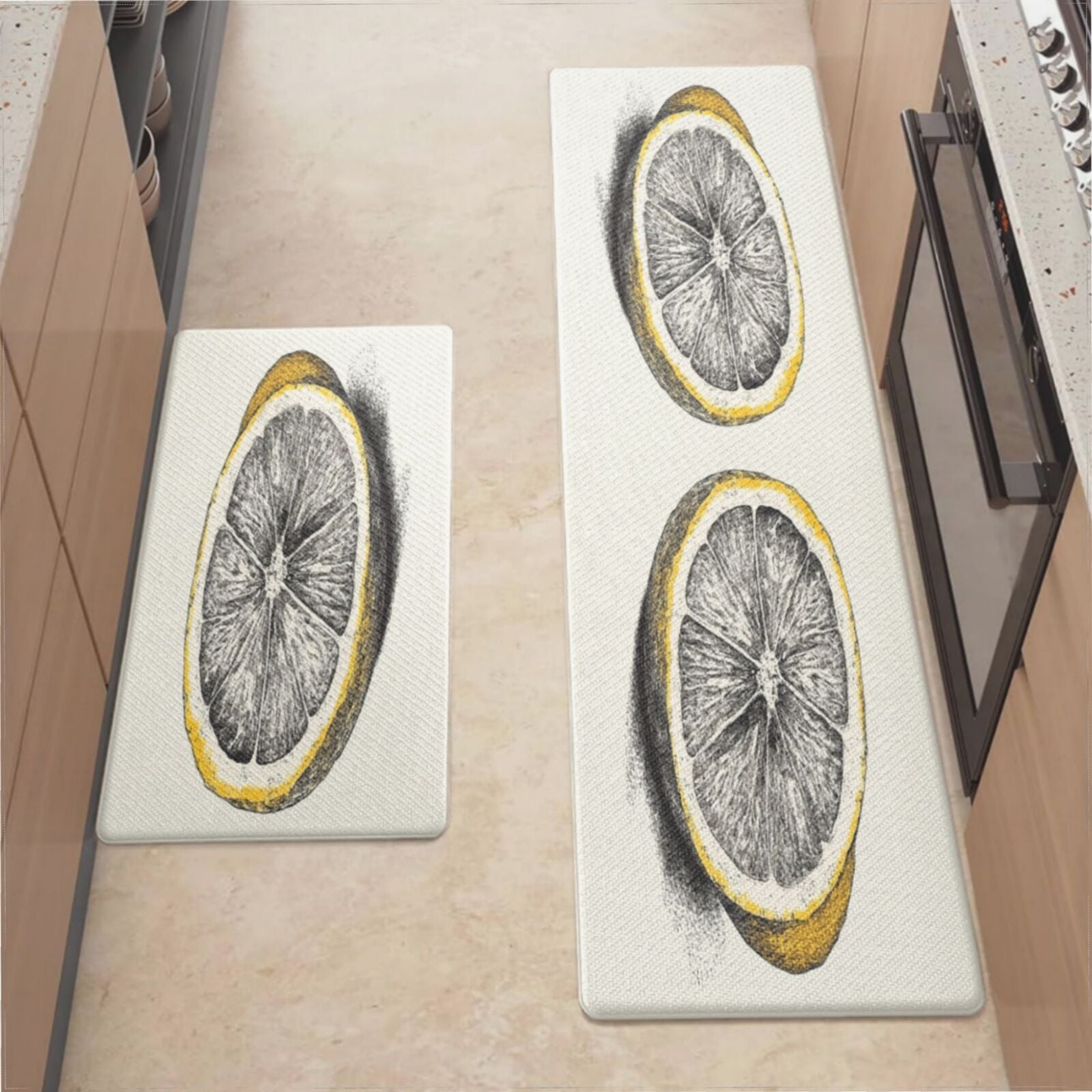 Anti Fatigue Cushioned Kitchen Mats For Floor, Waterproof Non Slip Comfort Mat, Half Lemon ...