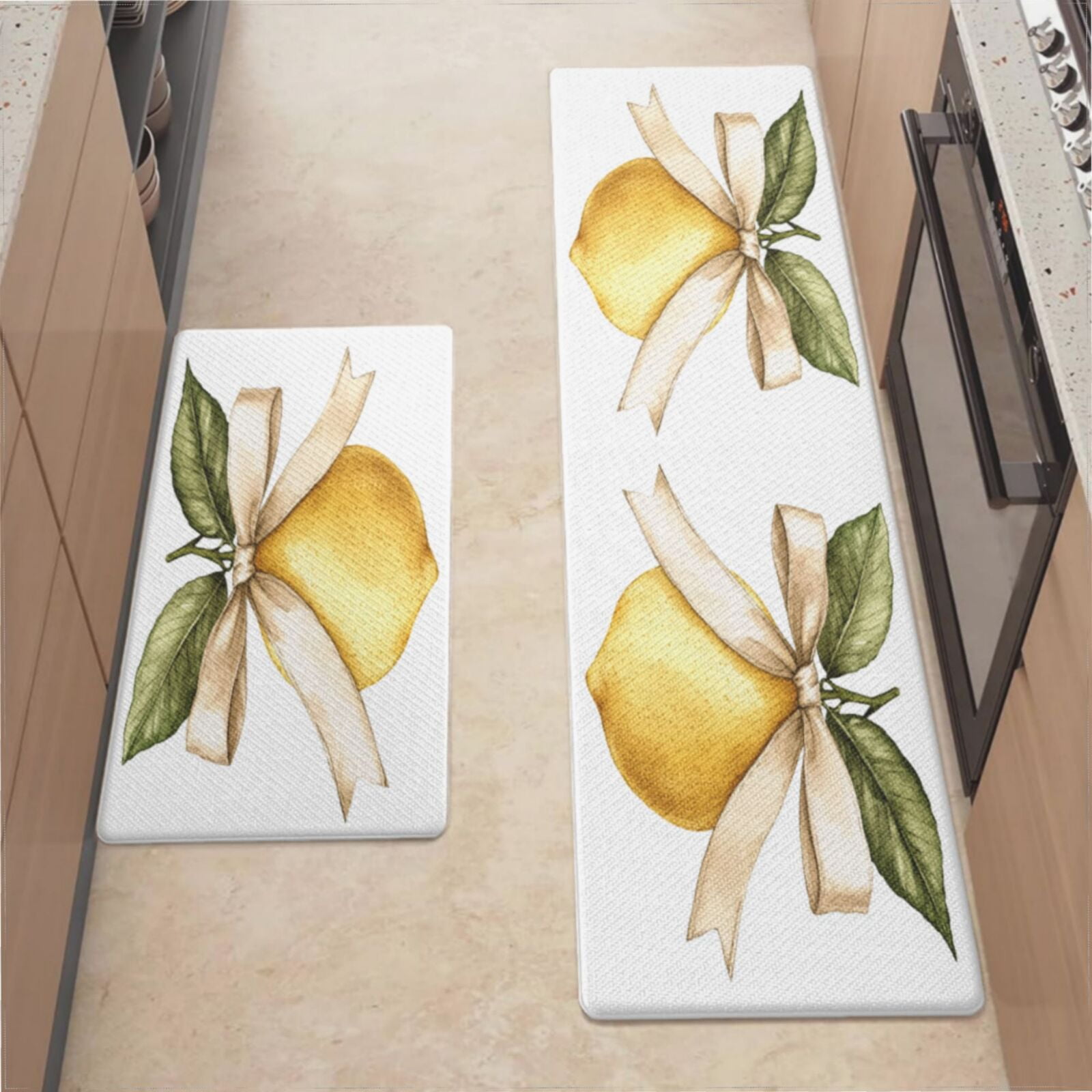 Anti Fatigue Cushioned Kitchen Mats For Floor, Waterproof Non Slip Comfort Mat, Lemon With ...