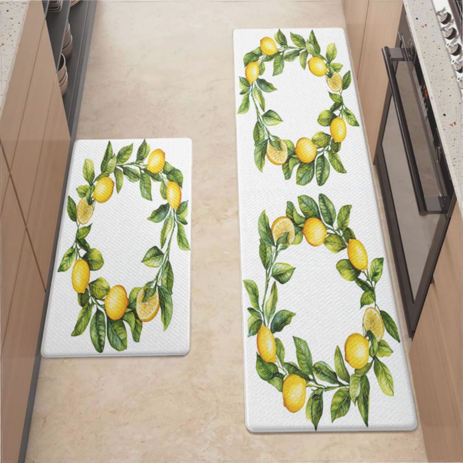 Anti Fatigue Cushioned Kitchen Mats For Floor, Waterproof Non Slip Comfort Mat, Lemon Wreath ...