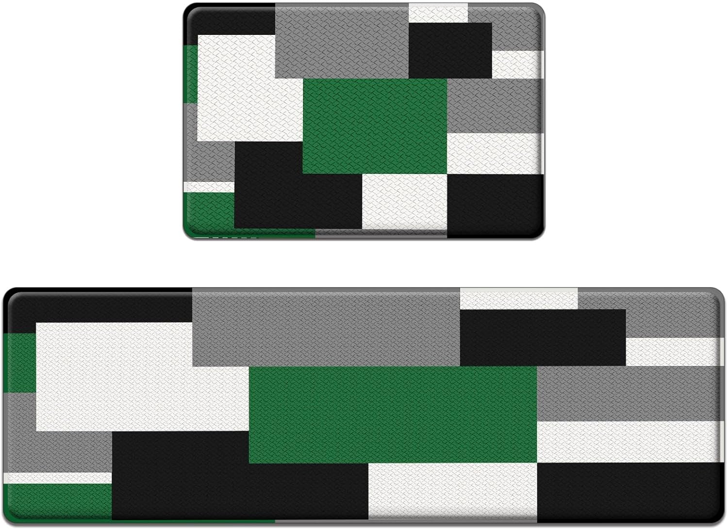 Anti-Fatigue Green Kitchen Rug Set of 2 Cushioned Geometric Black Grey ...