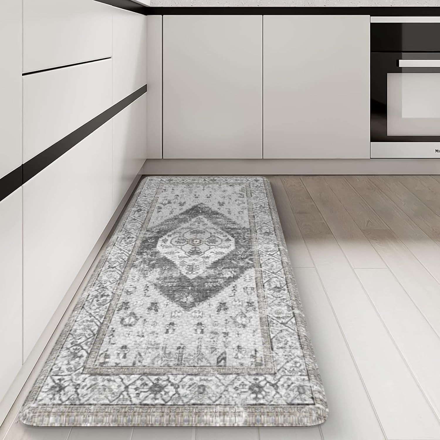 Anti Fatigue Grey Kitchen Rugs,17.3" x 47" Non-Skid Waterproof Vintage ...