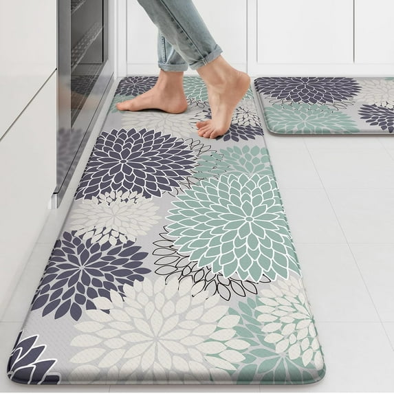 Anti Fatigue Kitchen Mat 2PCS,Boho Dahlia Floral Kitchen Rugs Non Slip ...
