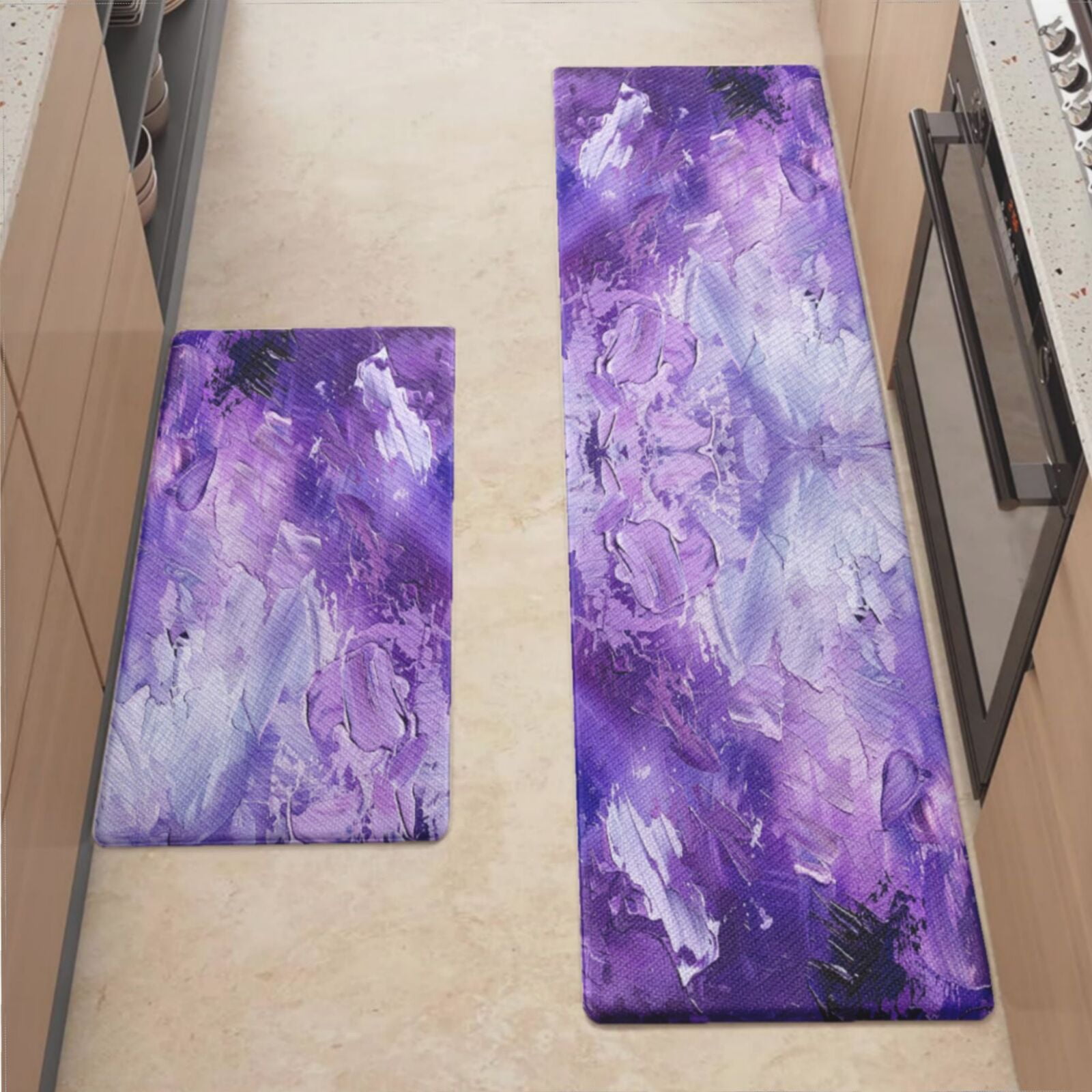 Anti Fatigue Kitchen Mat, Abstract, Purple, Paint Brush Kitchen Rugs ...