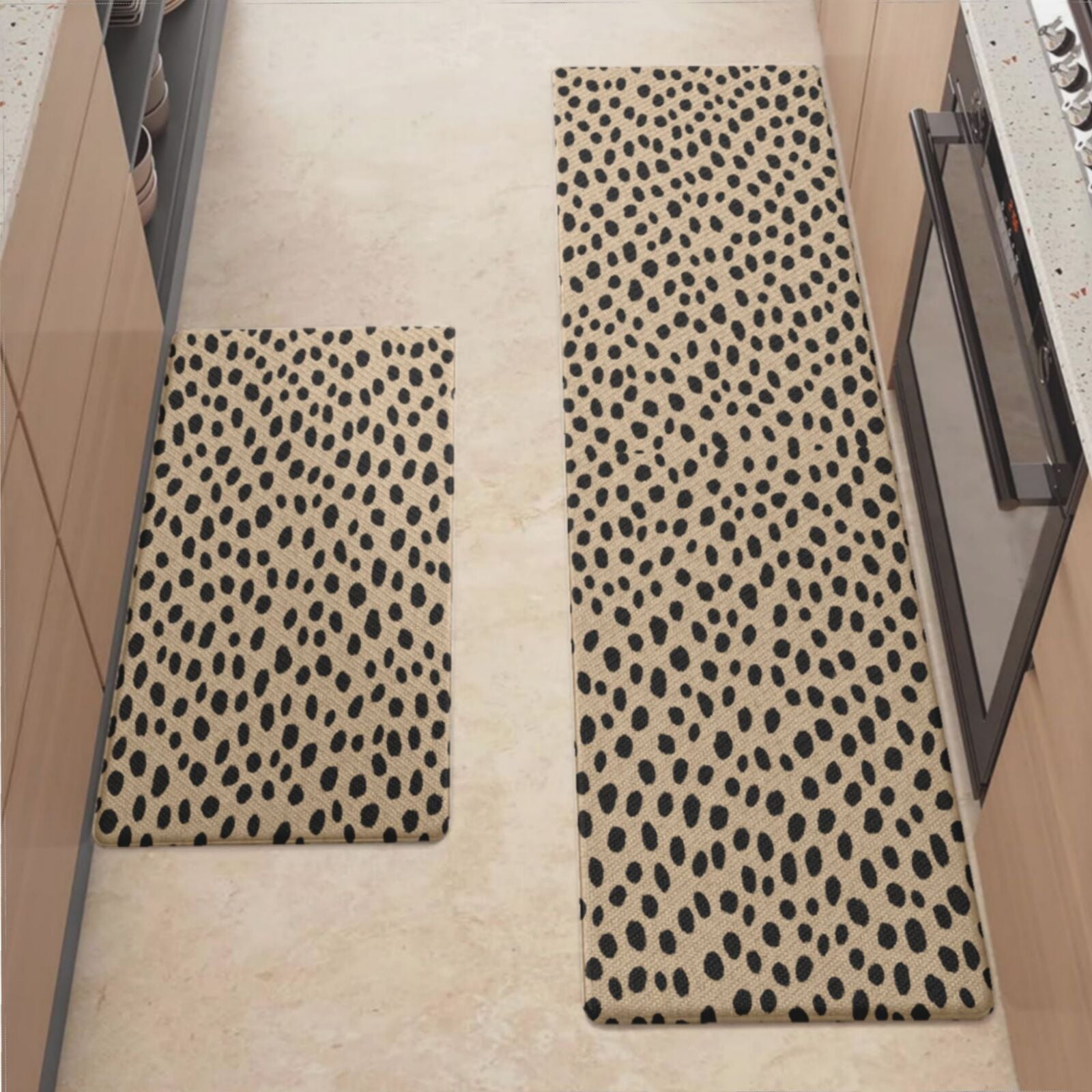 Anti Fatigue Kitchen Mat, Beige Background Sets of 2 Kitchen Rugs Non ...