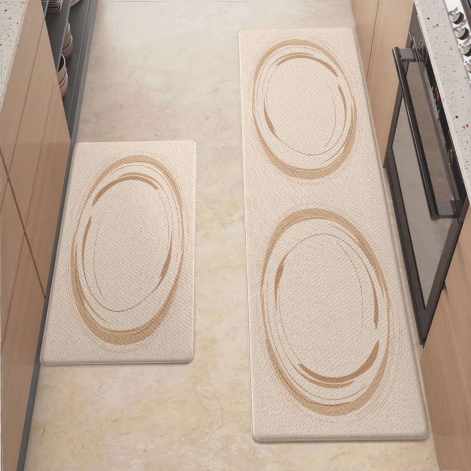 Anti Fatigue Kitchen Mat, Beige Circle Kitchen Rugs Non Slip, Cushioned ...