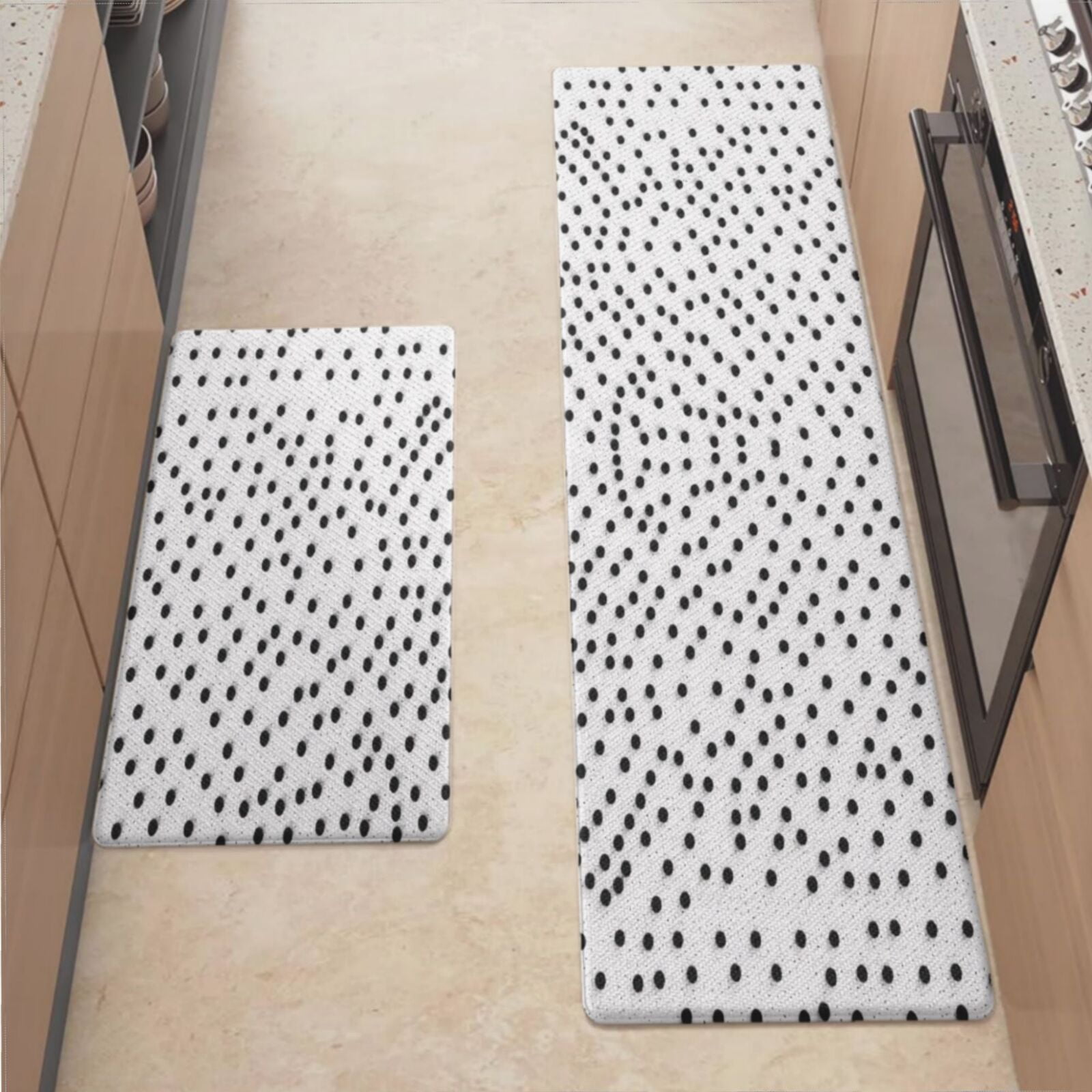 Anti Fatigue Kitchen Mat, Black Polka Dots Kitchen Rugs Non Slip ...