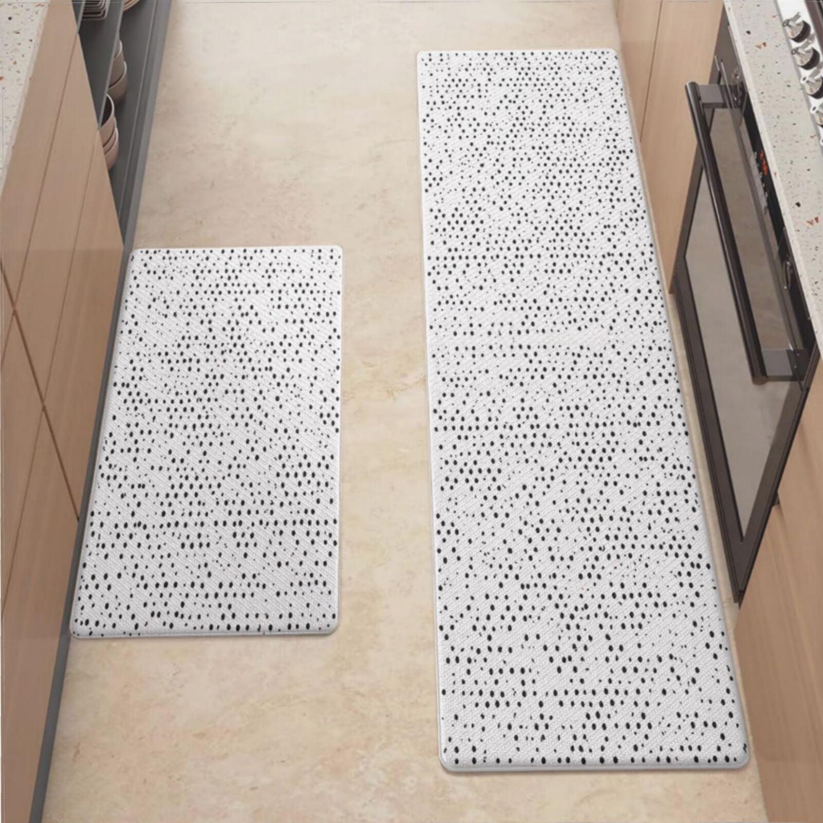 Anti Fatigue Kitchen Mat, Black And White Dotted Kitchen Rugs Non Slip ...
