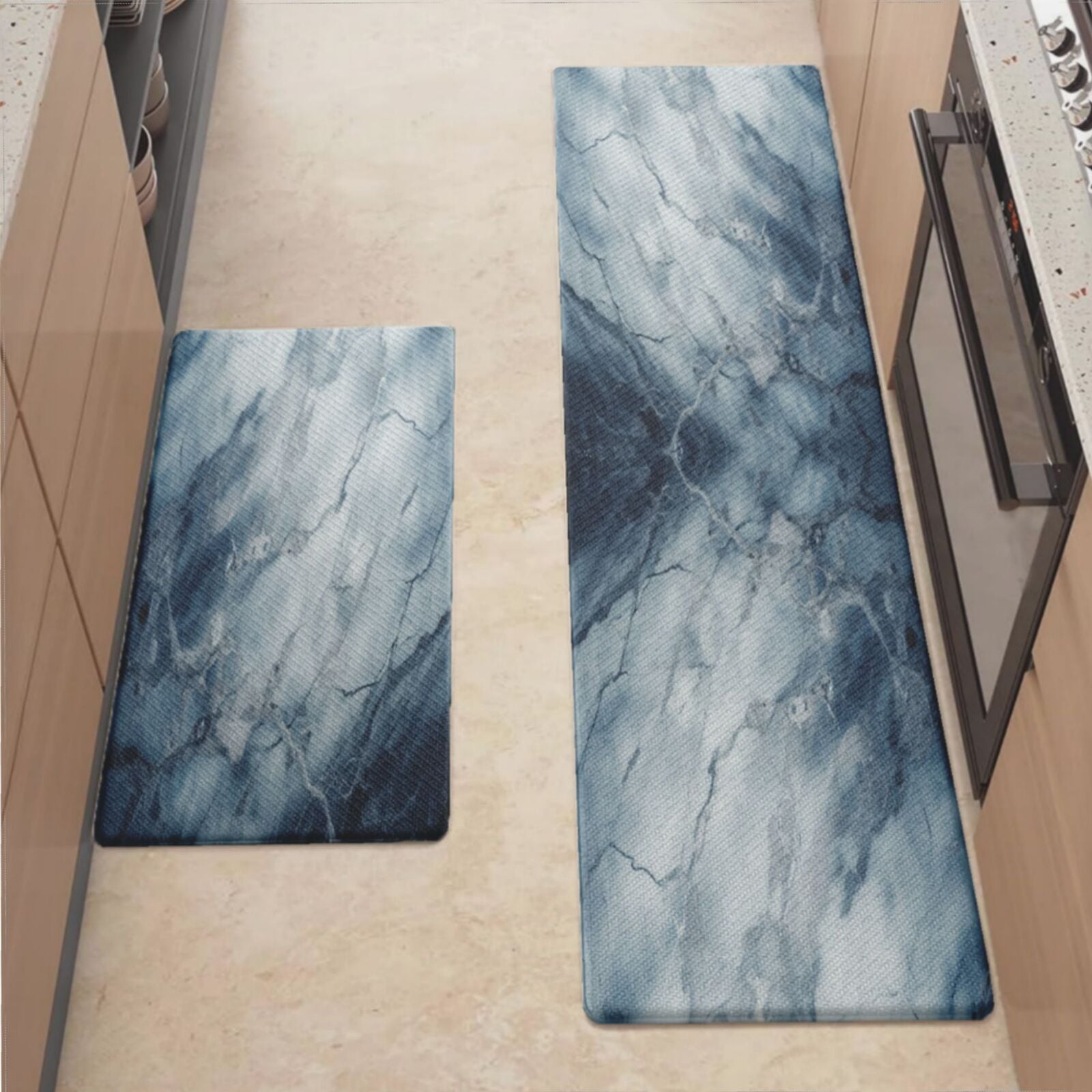 Anti Fatigue Kitchen Mat, Blue Marble Modern Luxury, Kitchen Rugs Non ...