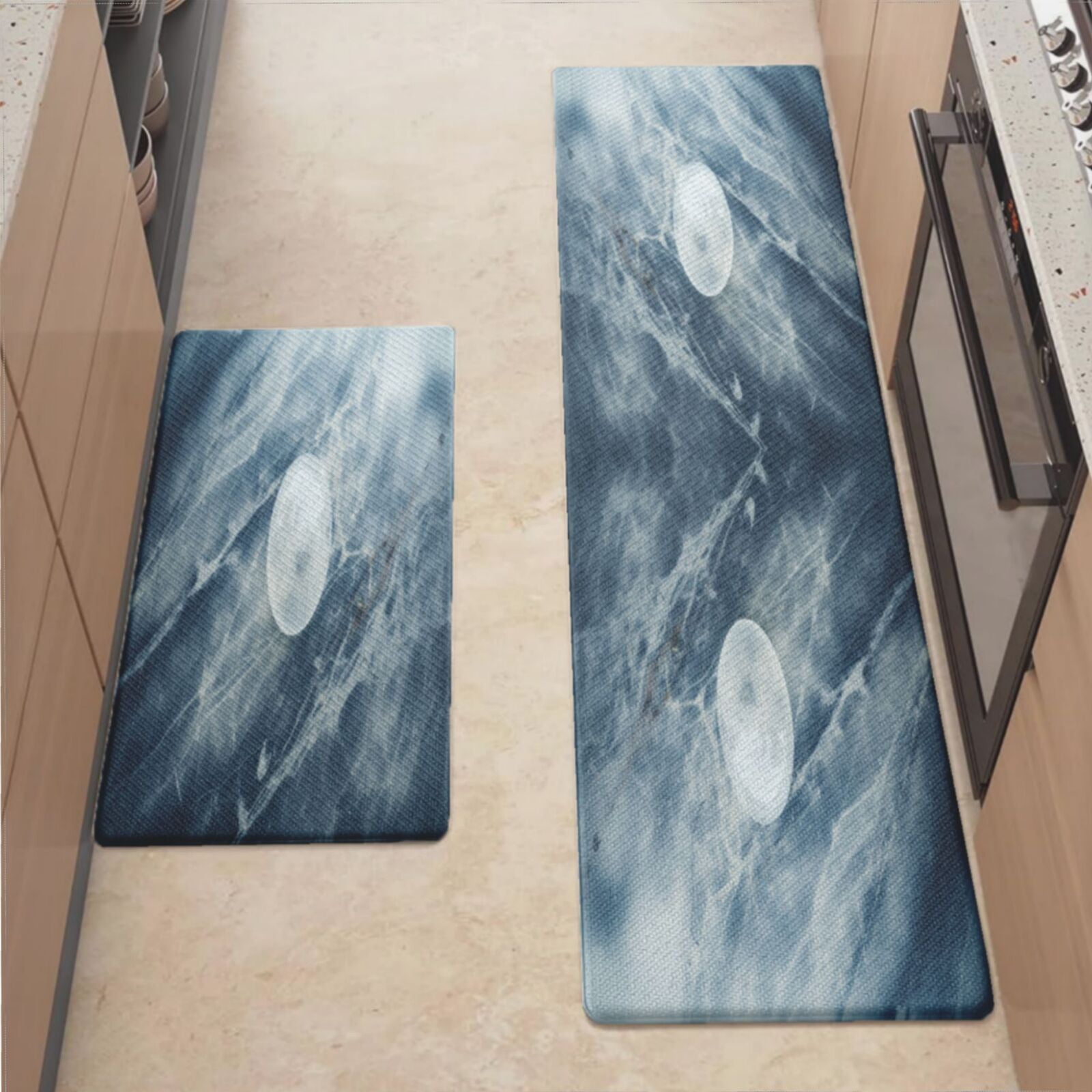 Anti Fatigue Kitchen Mat, Blue Marble Modern Luxury, Kitchen Rugs Non ...