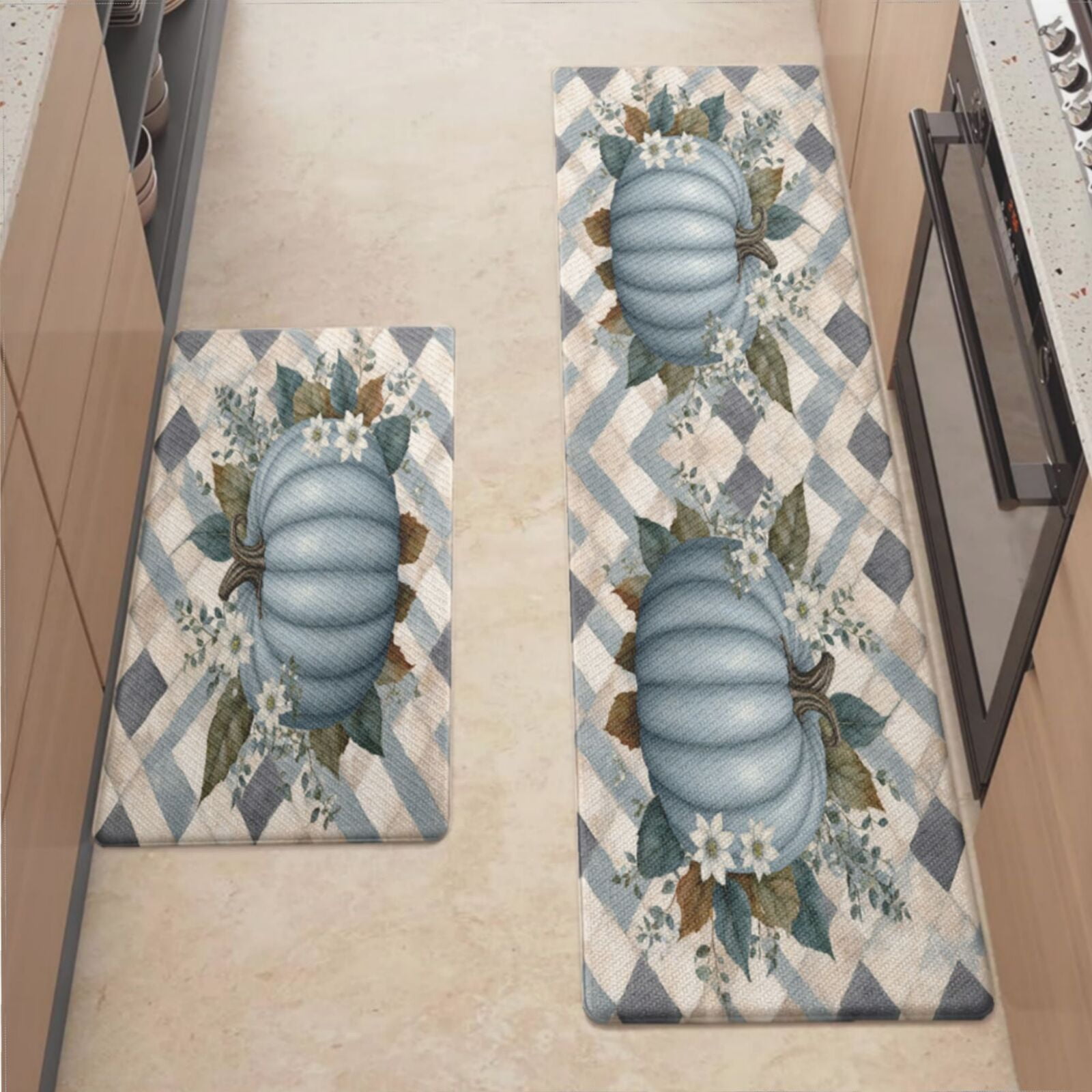 Anti Fatigue Kitchen Mat, Blue Pumpkin Kitchen Rugs Non Slip, Cushioned ...
