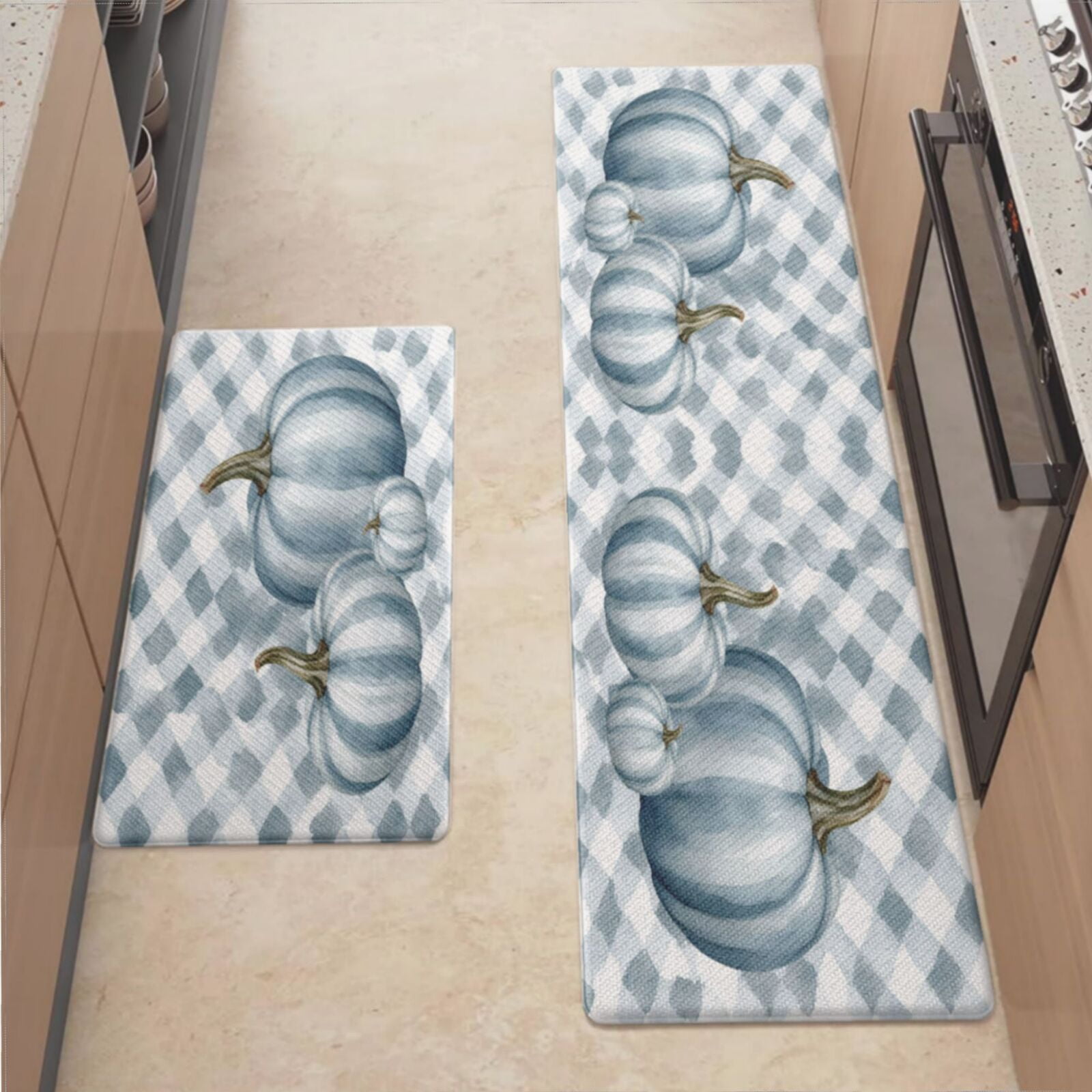 Anti Fatigue Kitchen Mat, Blue And White Striped Pumpkins Kitchen Rugs ...