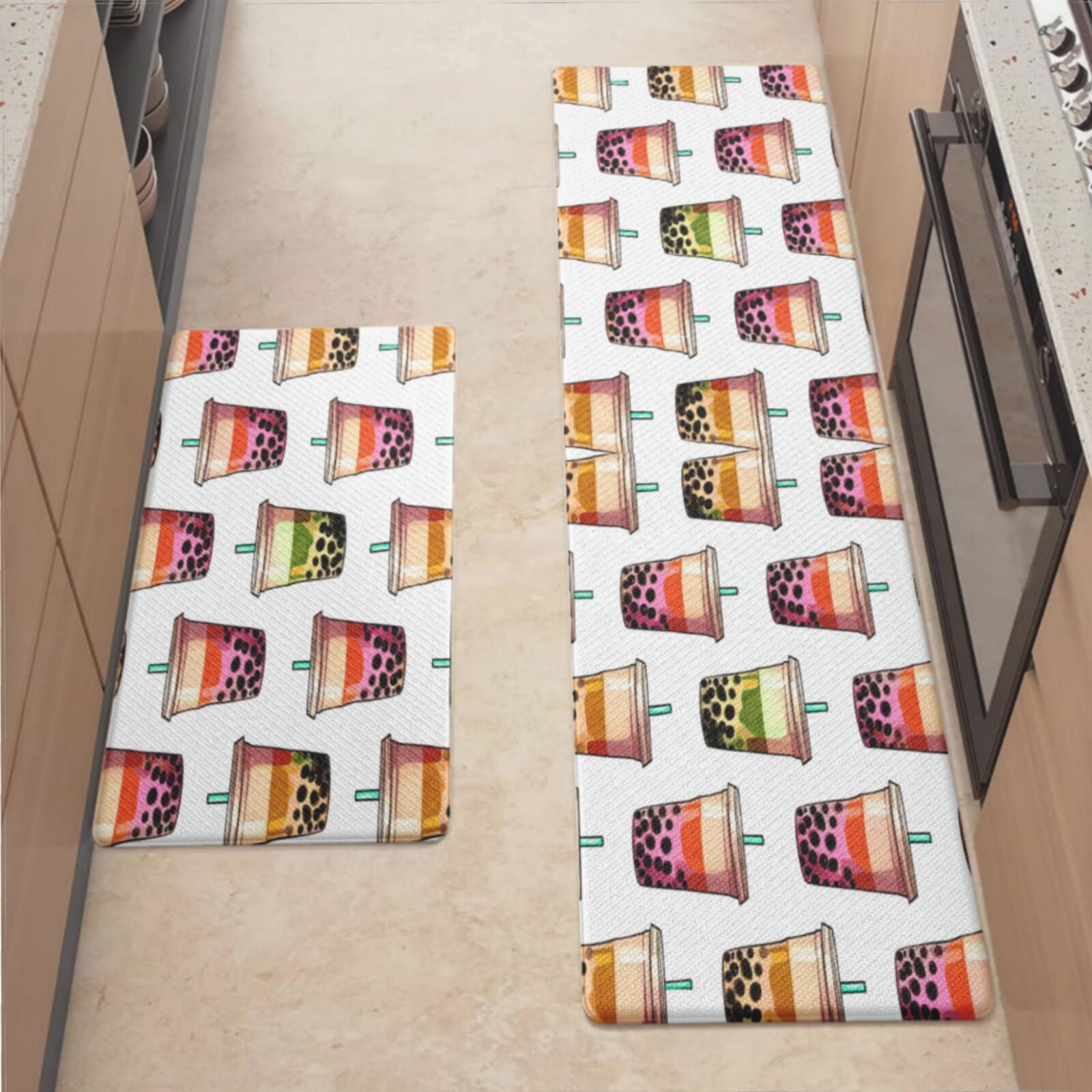 Anti Fatigue Kitchen Mat, Boba Milk Tea Sets of 2 Kitchen Rugs Non Slip ...