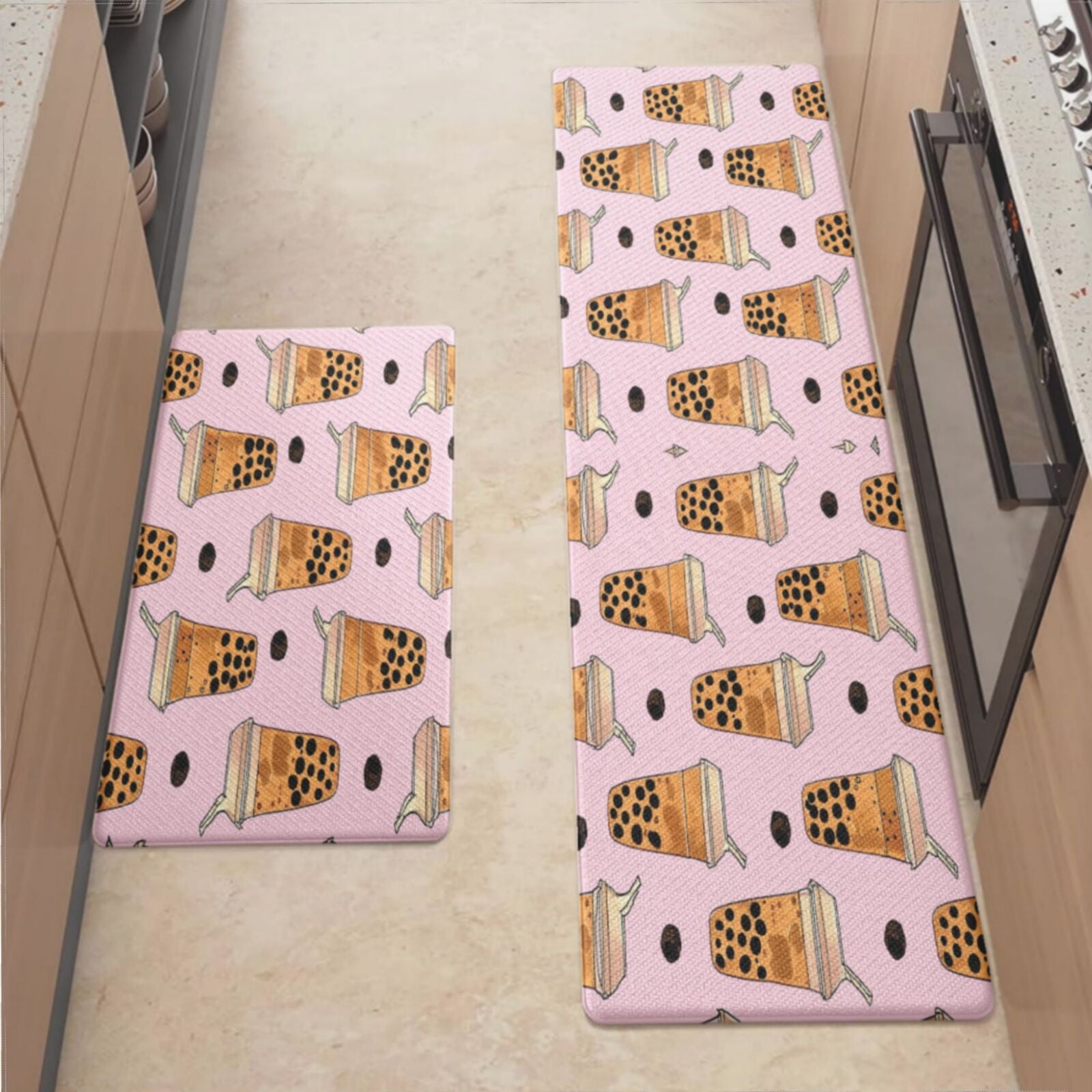 Anti Fatigue Kitchen Mat, Boba Milk Tea Sets of 2 Kitchen Rugs Non Slip ...