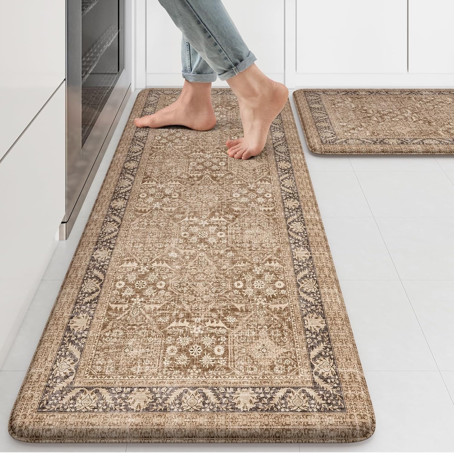Anti Fatigue Kitchen Mat, Boho Distressed Kitchen Rugs Sets of 2, Non ...