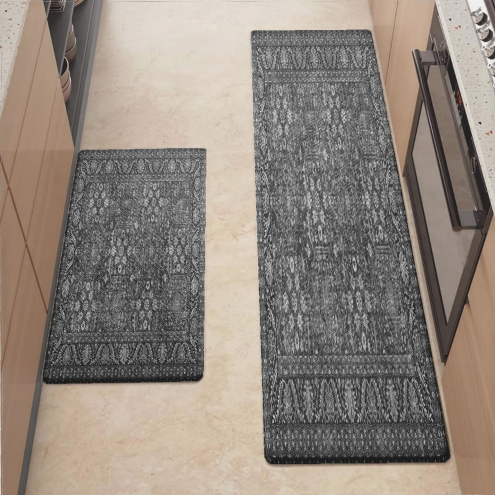 Anti Fatigue Kitchen Mat, Boho Floral Distressed Kitchen Rugs Non Slip ...