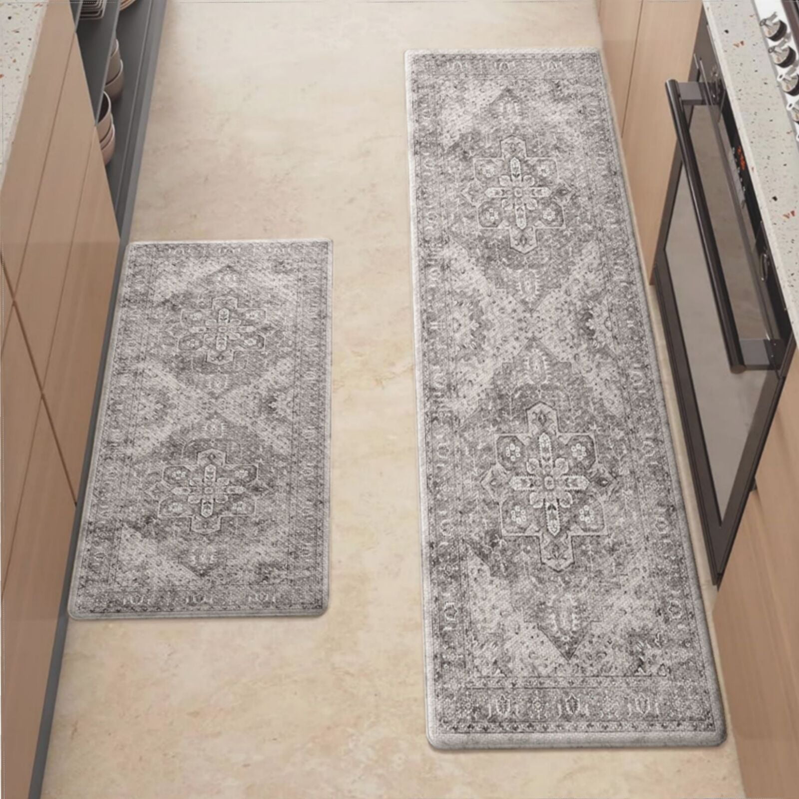 Anti Fatigue Kitchen Mat, Boho Floral Distressed Sets of 2 Kitchen Rugs ...