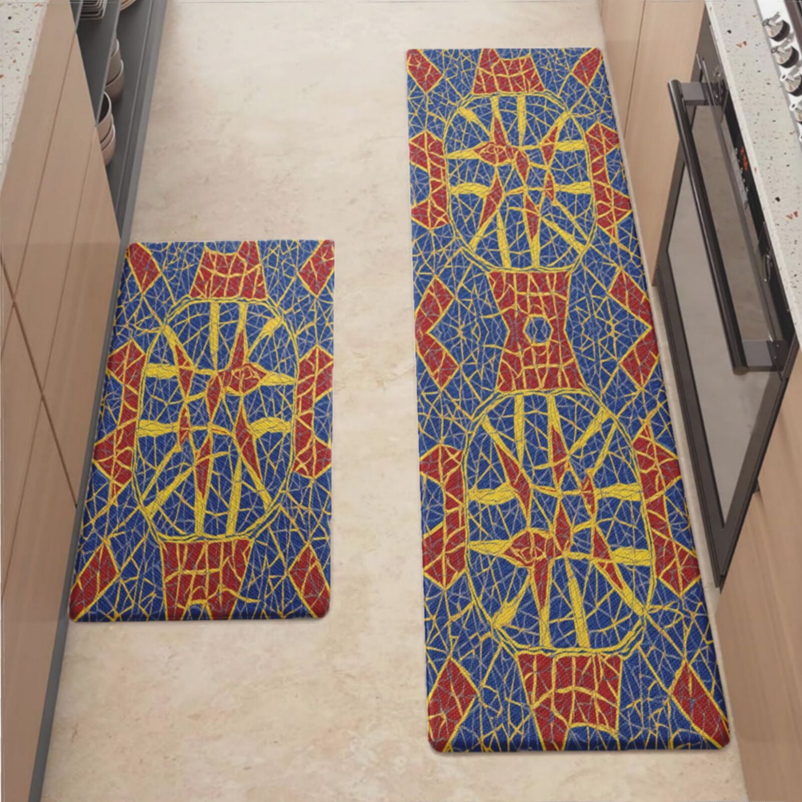 Anti Fatigue Kitchen Mat, Boho Red And Yellow Triangles Kitchen Rugs ...