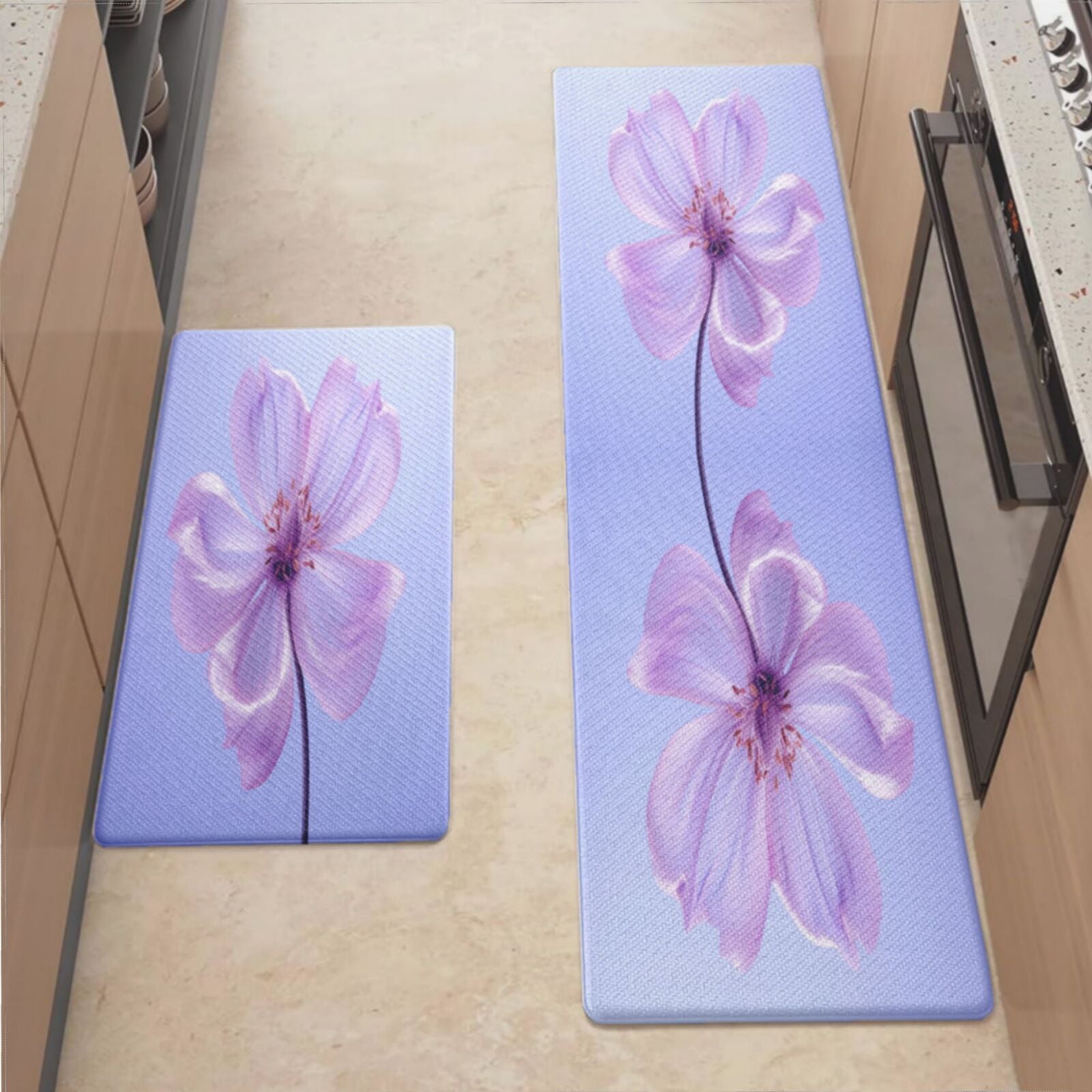 Anti Fatigue Kitchen Mat, Bright Purple Flower Kitchen Rugs Non Slip ...
