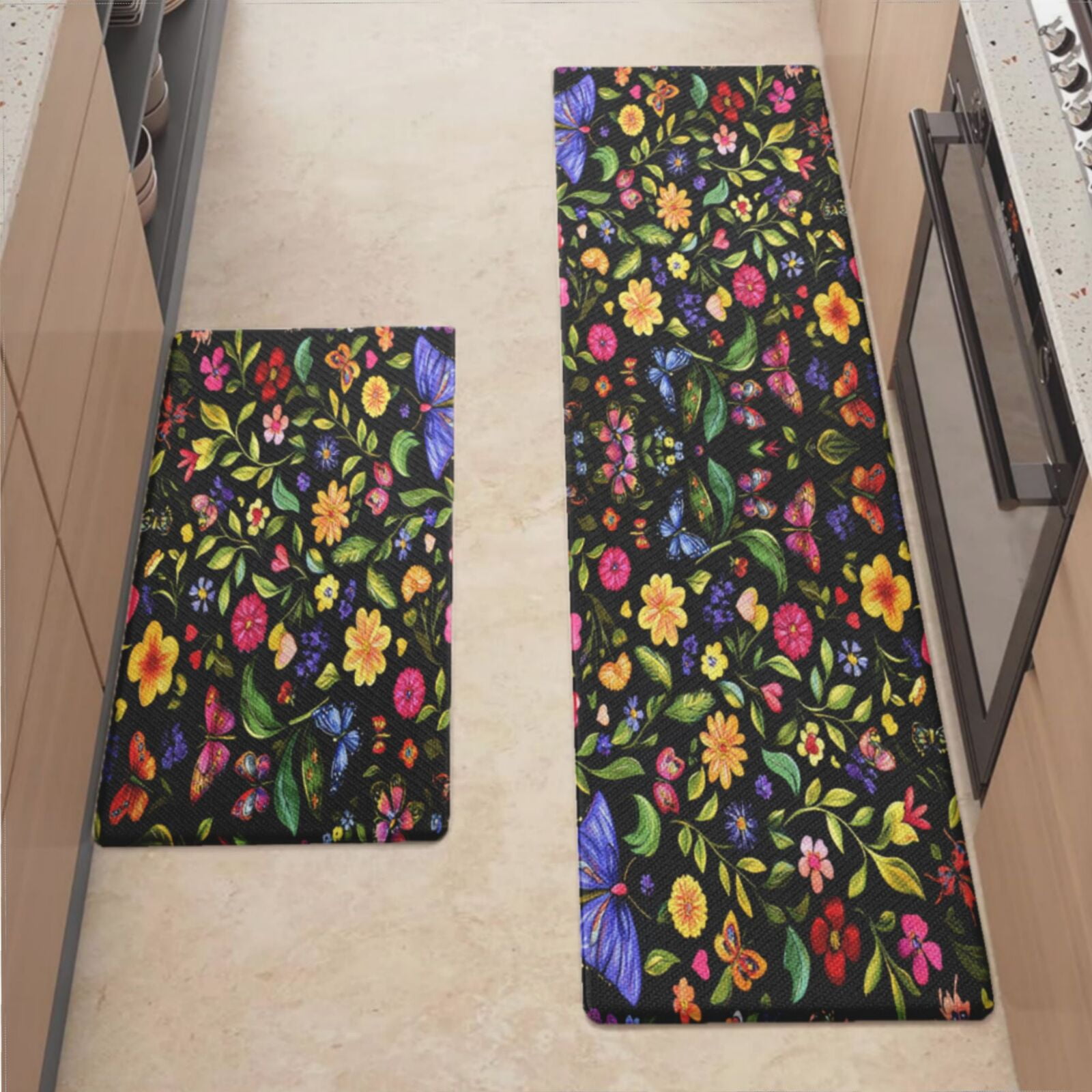 Anti Fatigue Kitchen Mat, Butterfly Flower Kitchen Rugs Non Slip ...