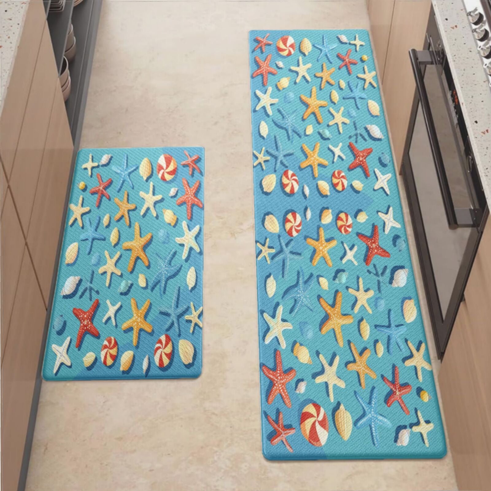 Anti Fatigue Kitchen Mat, Cartoon Starfish Shells Sets of 2 Kitchen ...