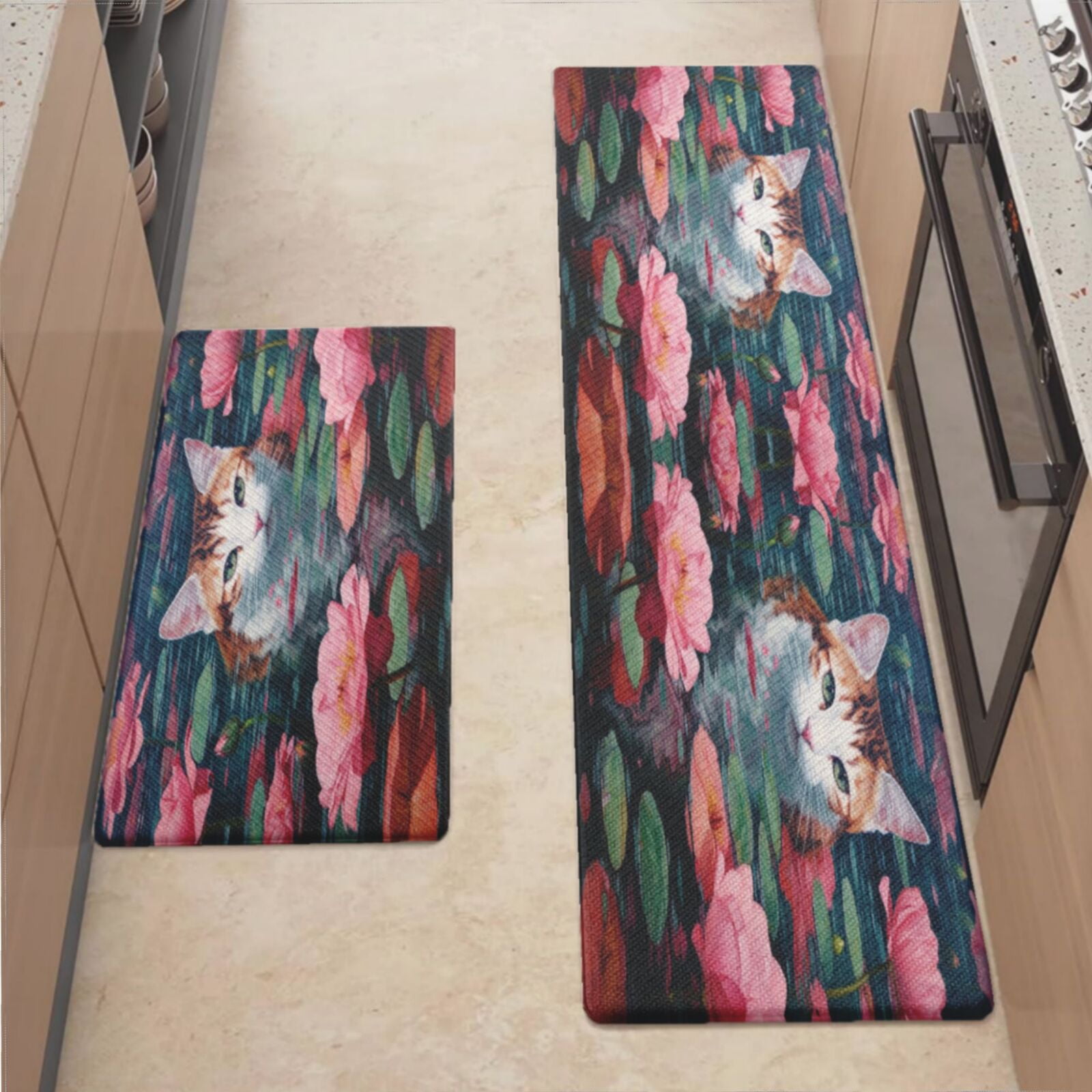 Anti Fatigue Kitchen Mat, Cat And Roses Kitchen Rugs Non Slip ...