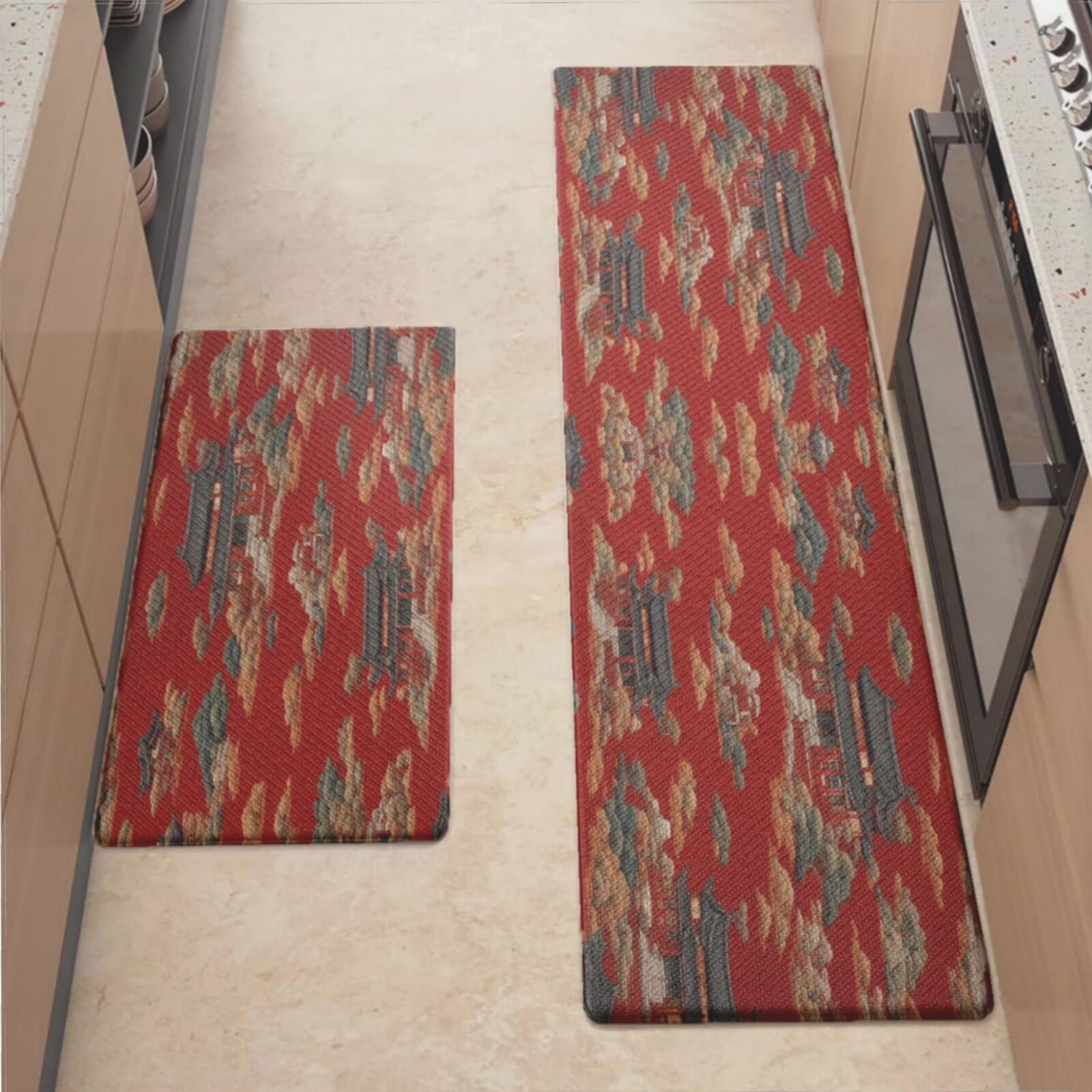 Anti Fatigue Kitchen Mat, China Style Retro Red Kitchen Rugs Non Slip ...