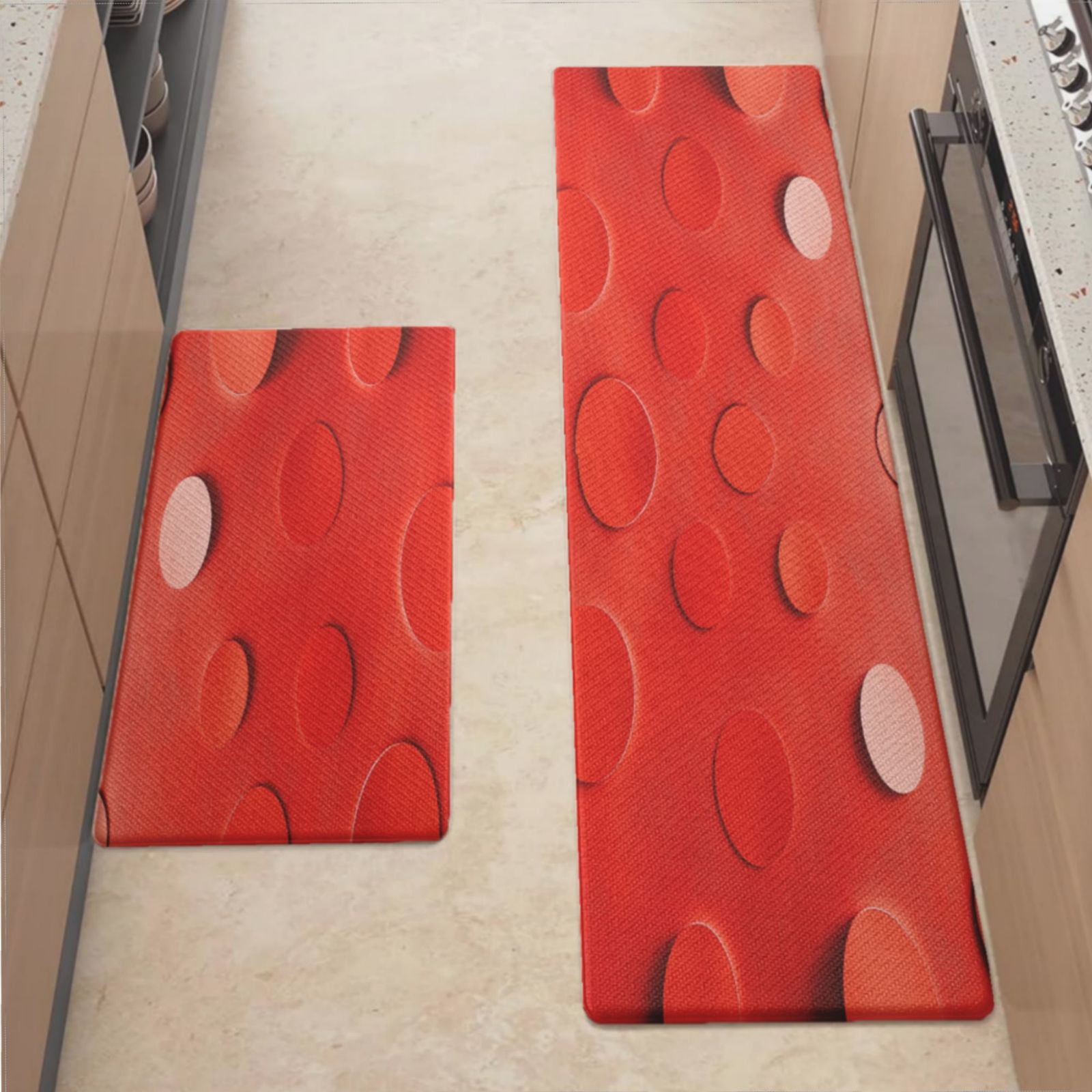 Anti Fatigue Kitchen Mat, Circles On Red Background Kitchen Rugs Non ...