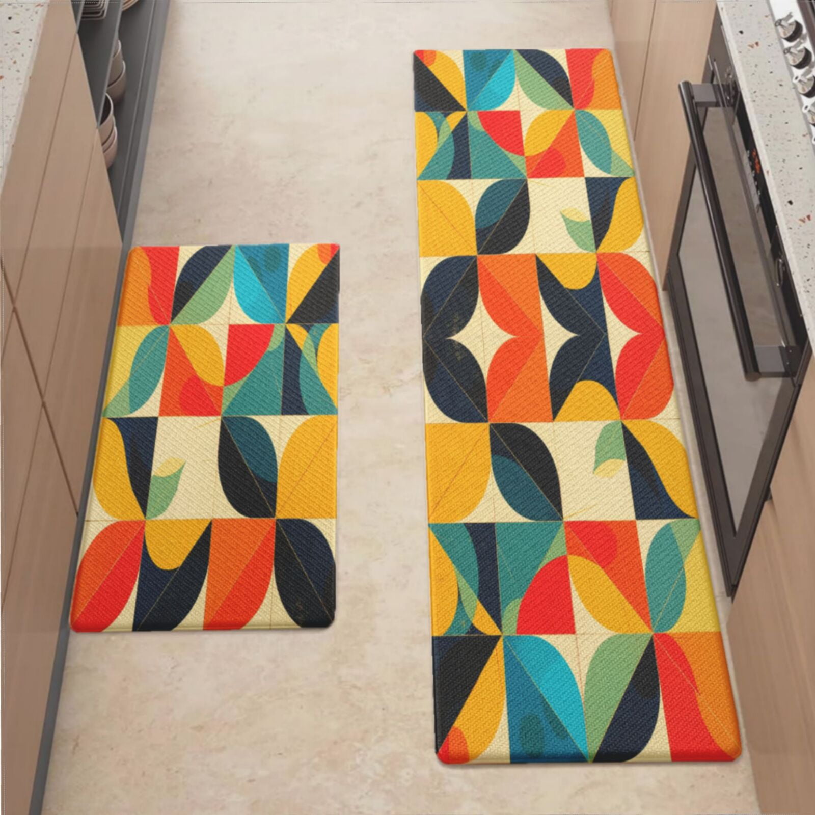 Anti Fatigue Kitchen Mat, Colorful Abstract Vibrant Shapes Curves Sets ...