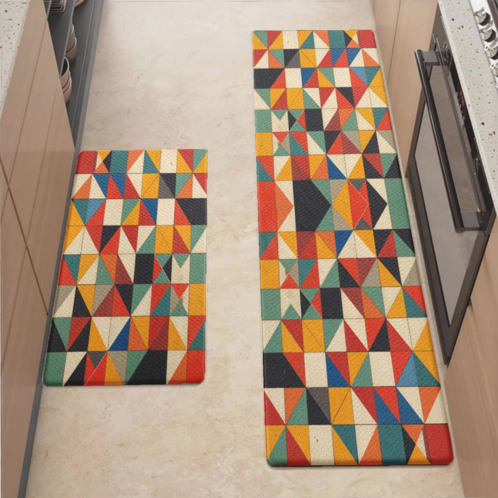 Anti Fatigue Kitchen Mat, Colorful Abstract Vibrant Shapes Sets of 2 ...