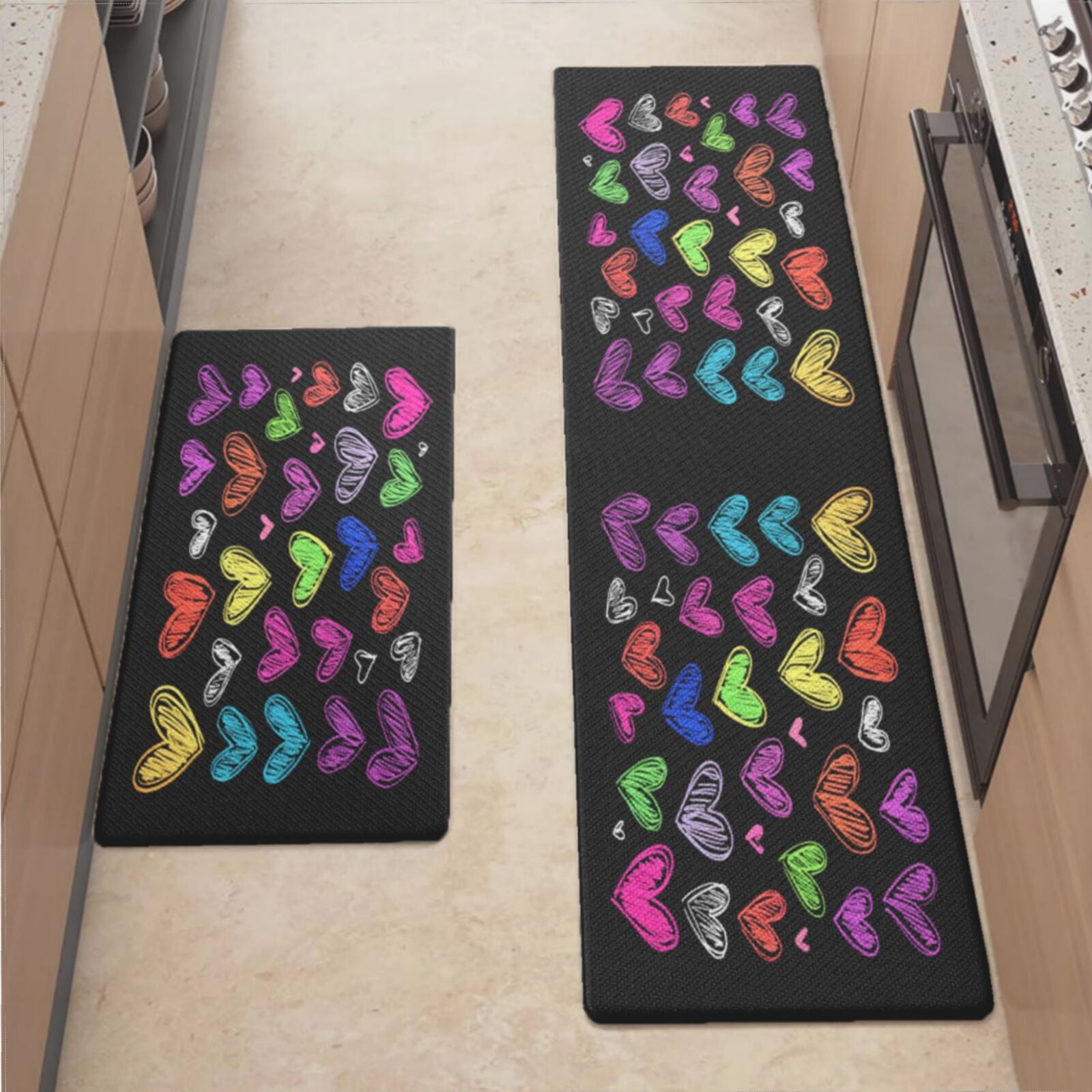 Anti Fatigue Kitchen Mat, Colorful Love Hearts Kitchen Rugs Non Slip ...