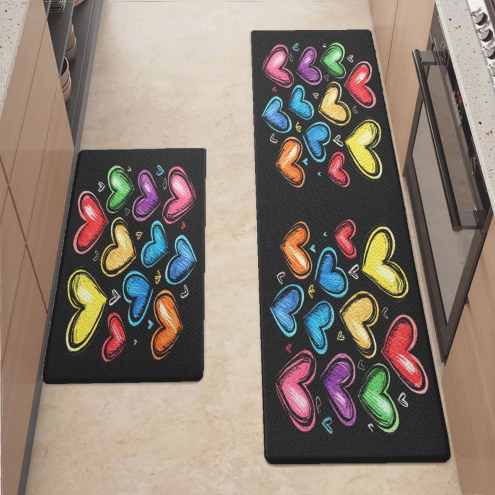 Anti Fatigue Kitchen Mat, Colorful Love Hearts Kitchen Rugs Non Slip ...