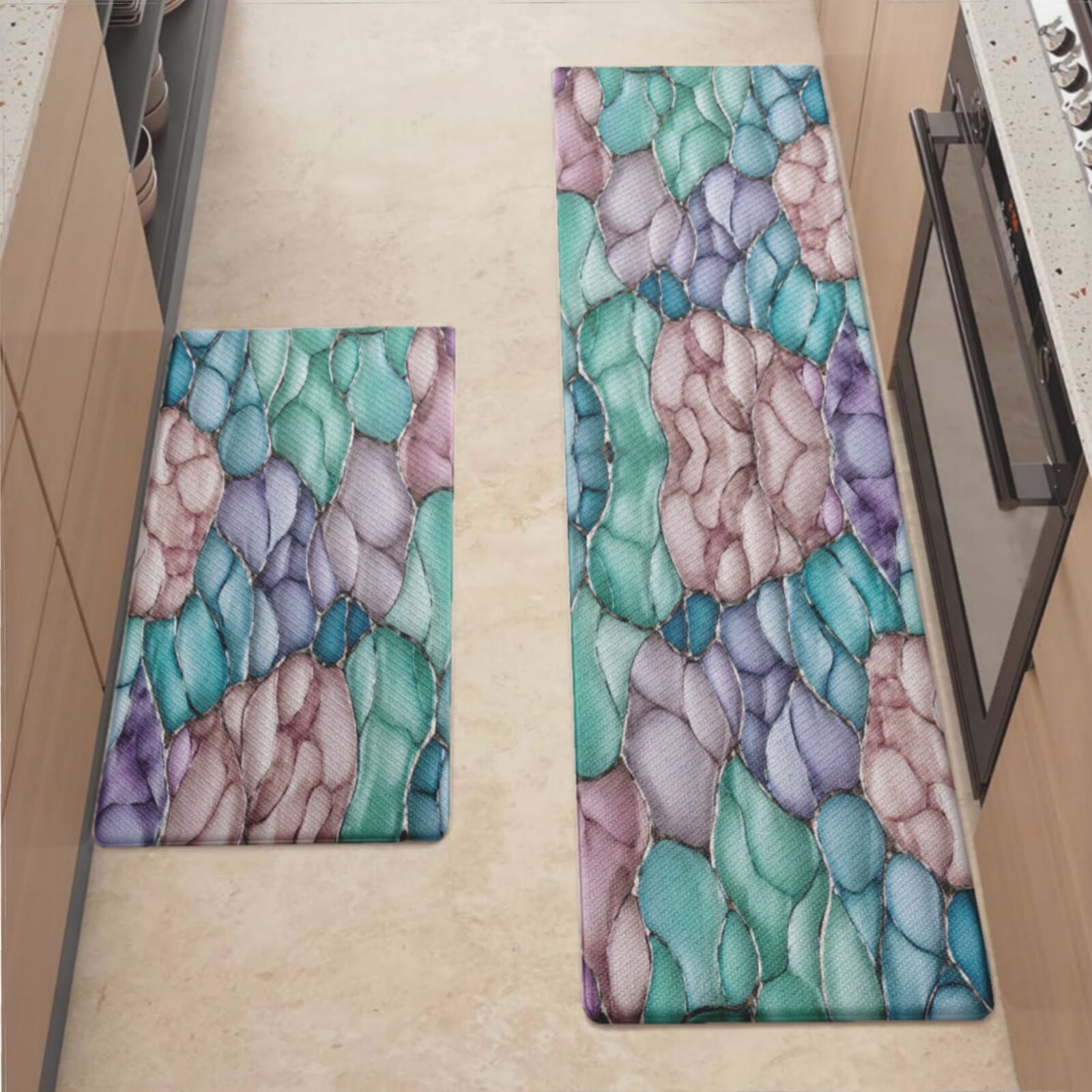 Anti Fatigue Kitchen Mat, Colorful Stained Glass Pattern Sets of 2 ...