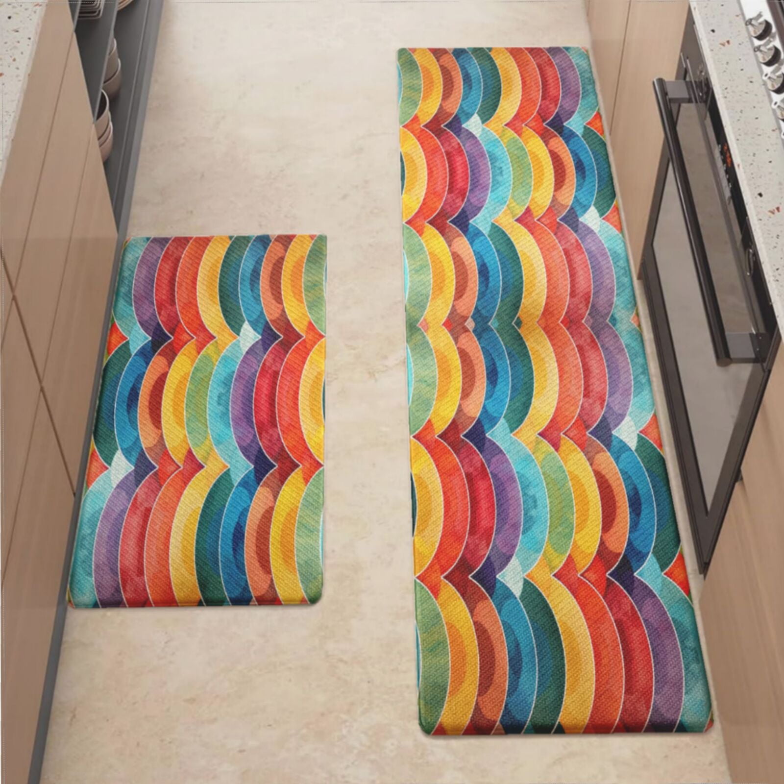 Anti Fatigue Kitchen Mat, Colorful Vibrant Waves Dynamic Kitchen Rugs ...